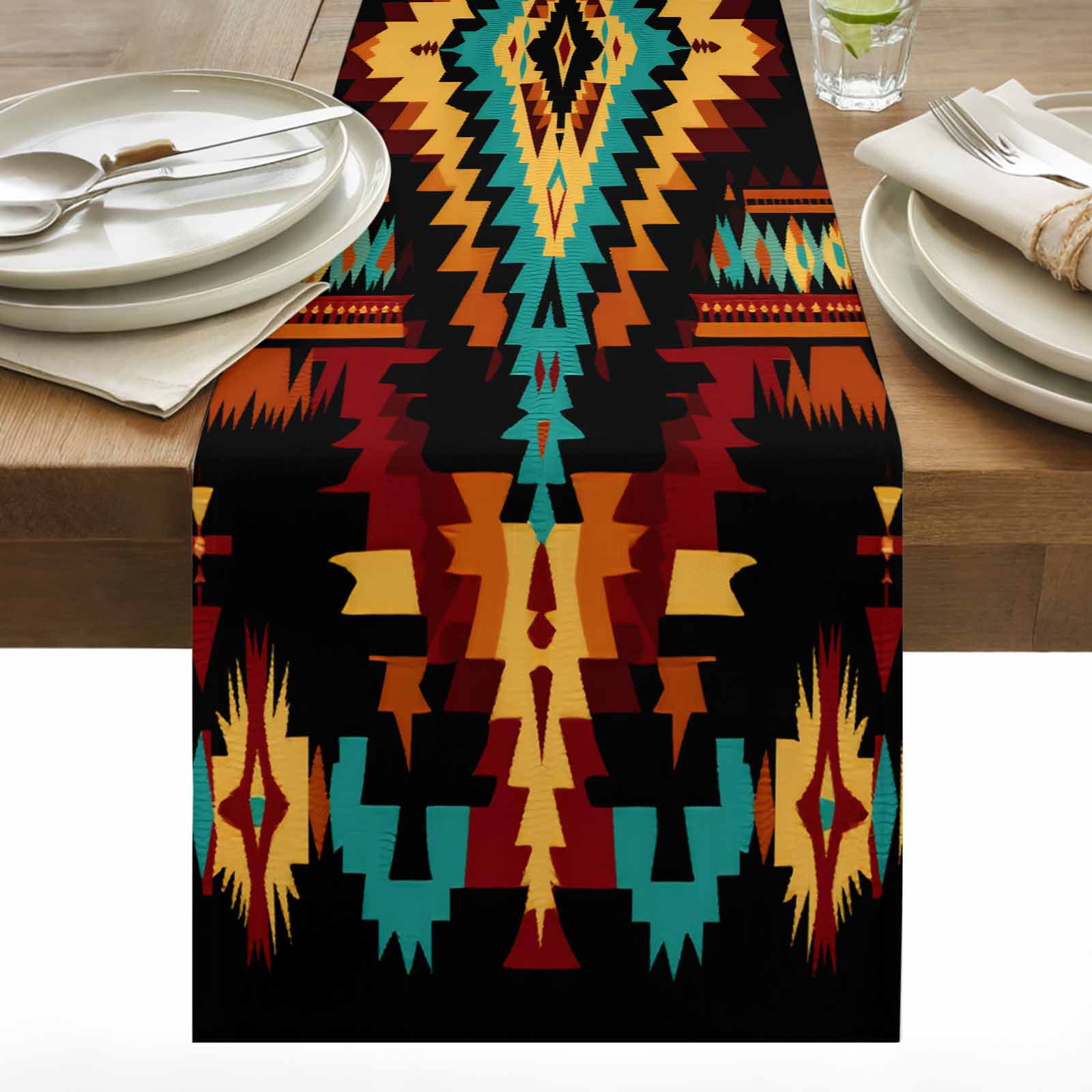 Ethnic Style Pattern Table Runner 13x120 inch Retro Weaving Red ...