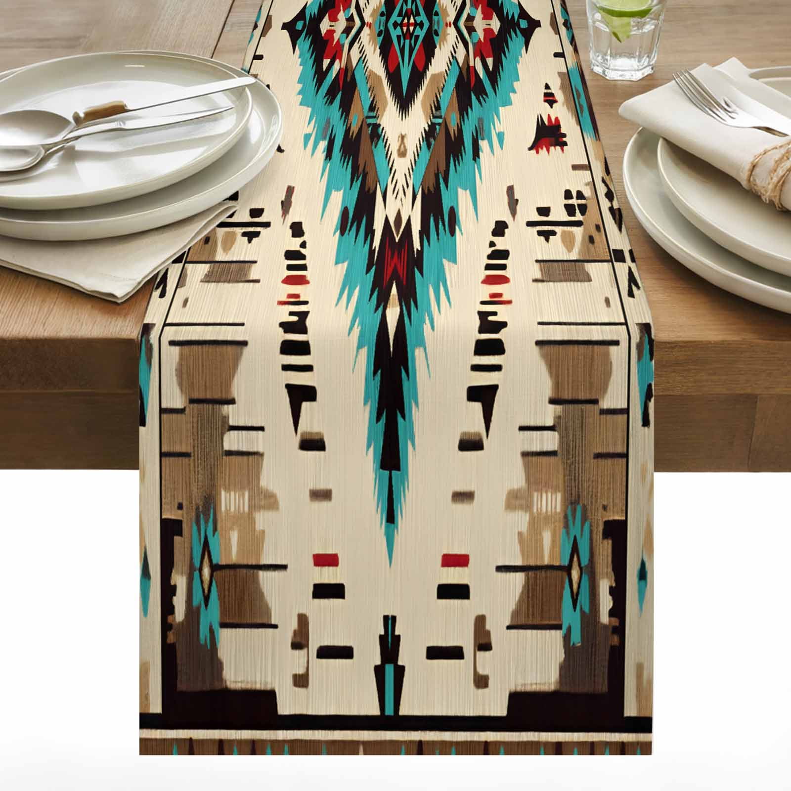 Ethnic Style Pattern Table Runner 13x36 inch Abstract Retro Red Brown ...