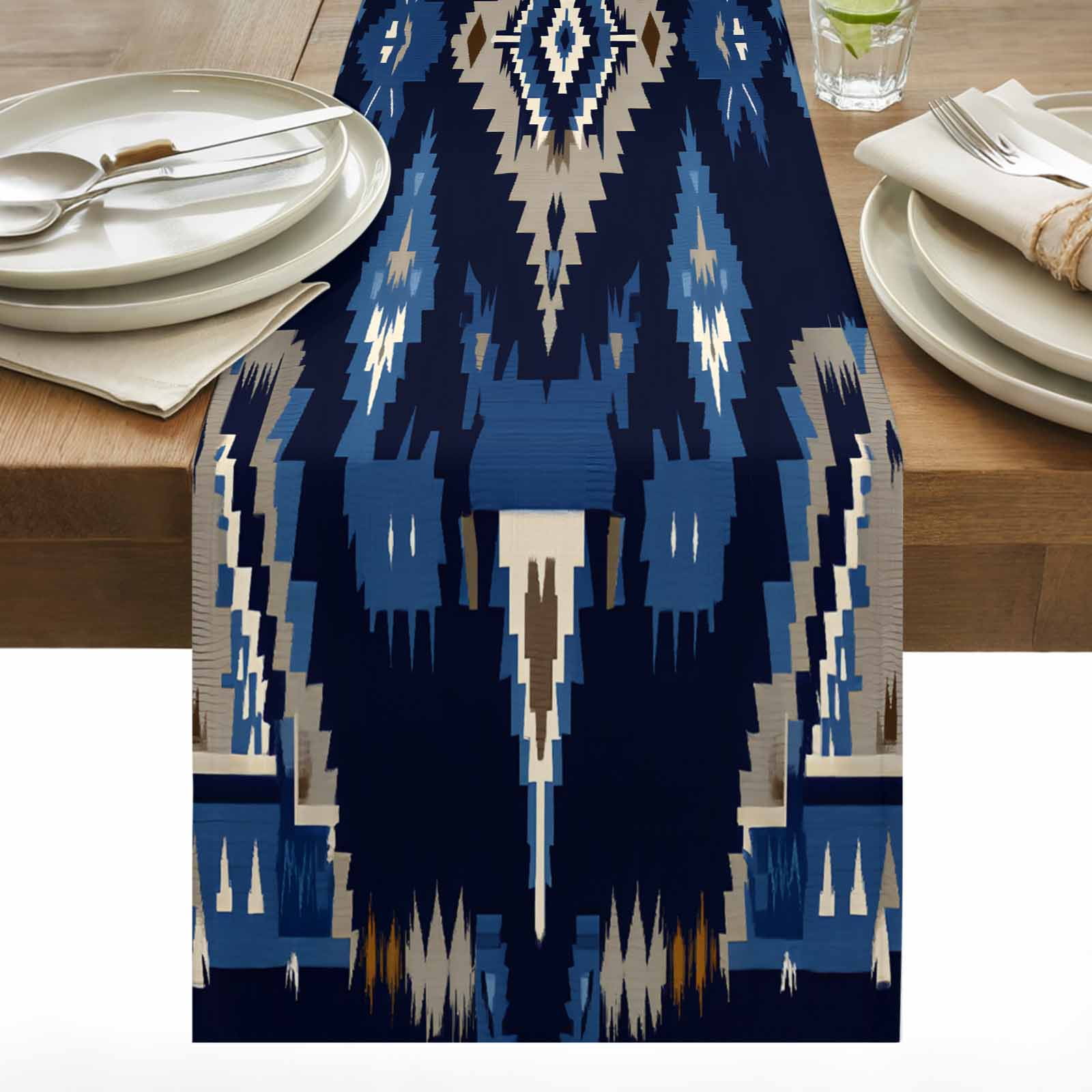Ethnic Style Pattern Table Runner 13x36 inch Retro Weaving Brown Blue ...
