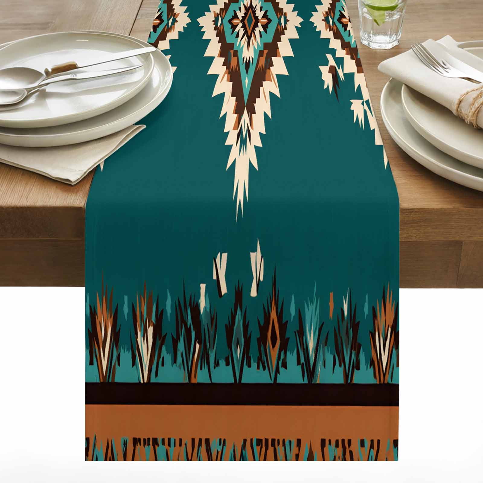 Ethnic Style Pattern Table Runner 13x72 inch Vintage Green Weaving ...