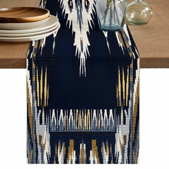 Ethnic Style Pattern Table Runner, Vintage Black Weaving Abstract ...
