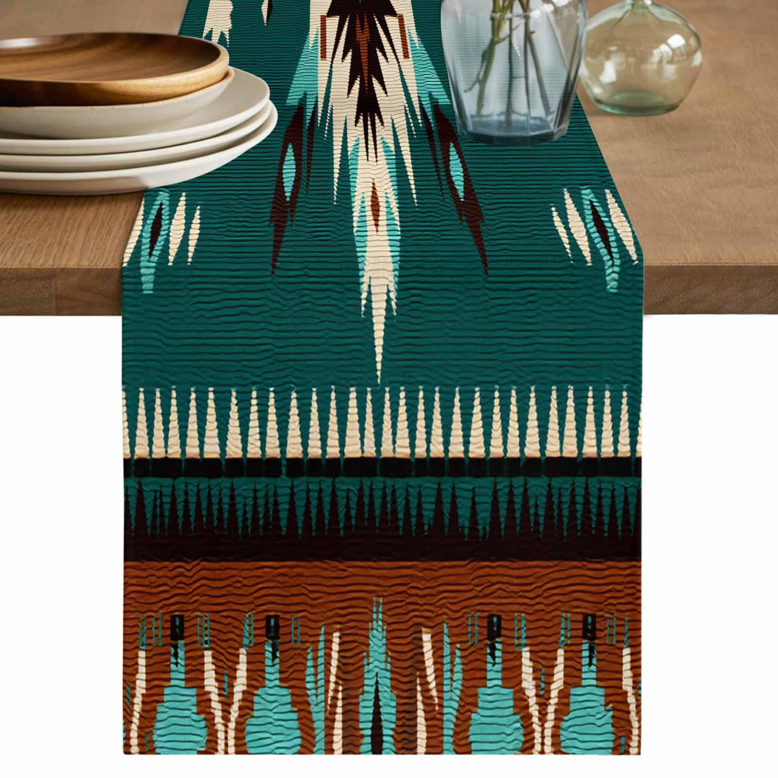 Ethnic Style Pattern Table Runner, Vintage Red Green Weaving Abstract ...