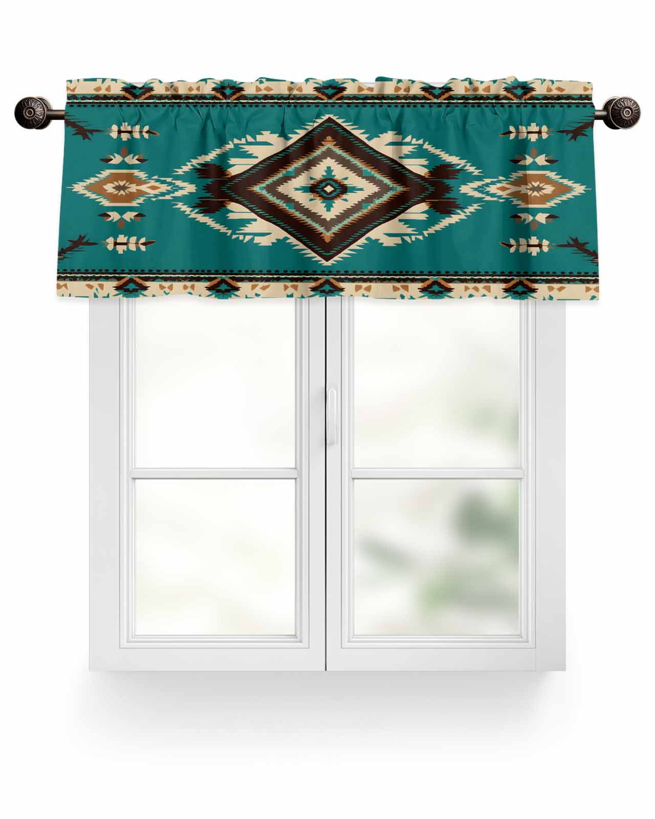 Ethnic Style Pattern Valances for Windows Retro Green Abstract Weaving ...