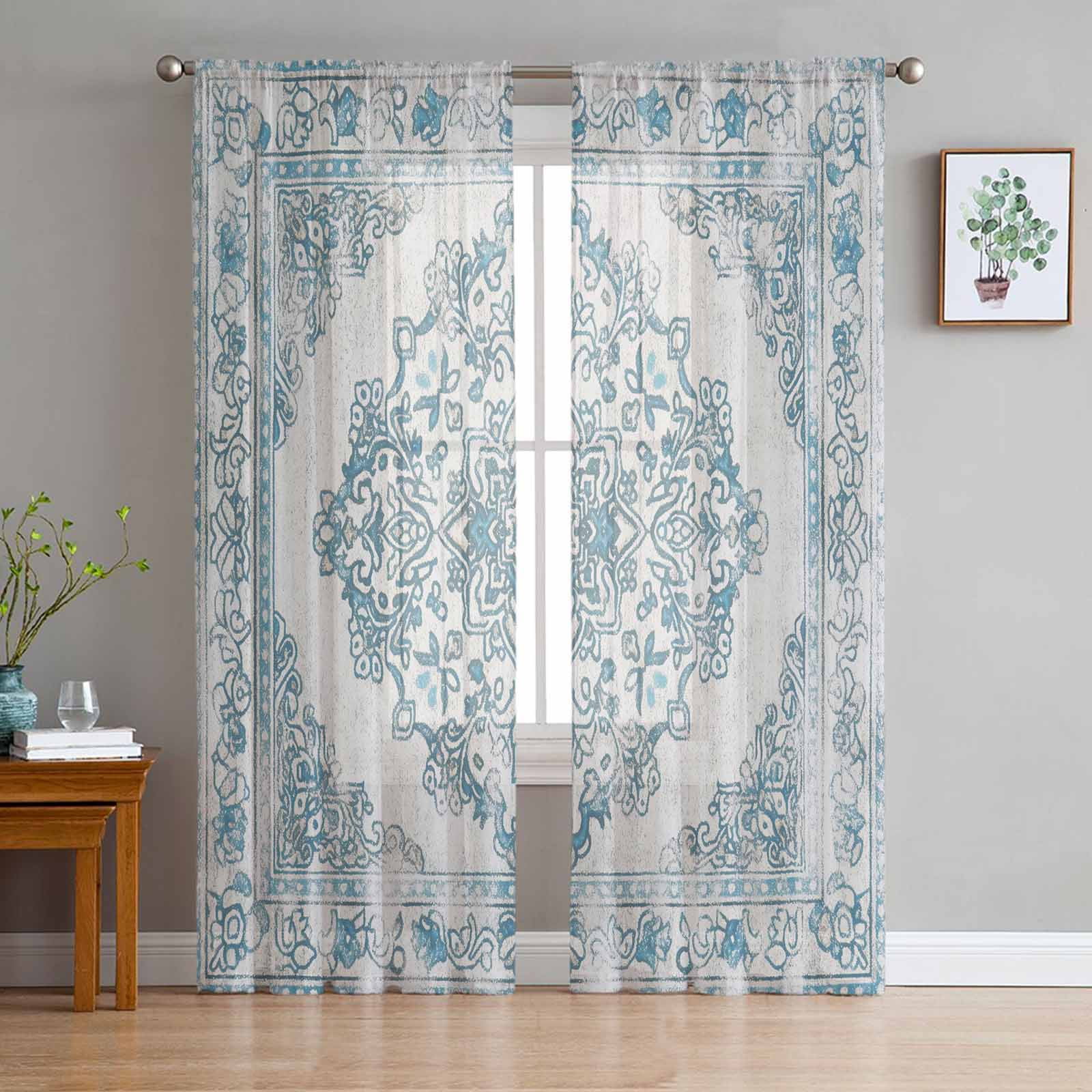 Ethnic Style Retro Persian Pattern Floral Sheer Curtain Living Room ...