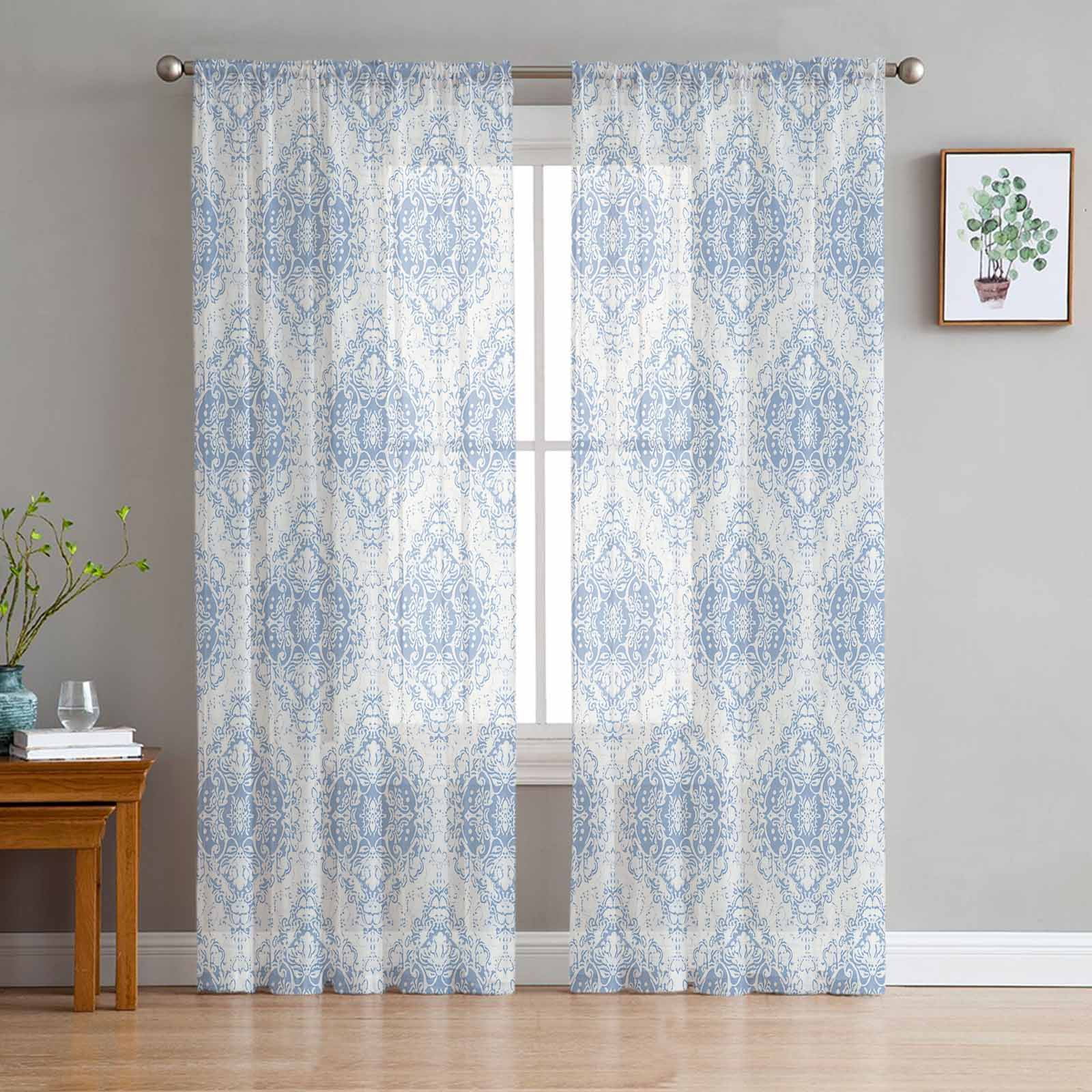 Ethnic Style Retro Window Tulle Curtains for Living Room Kitchen Modern ...