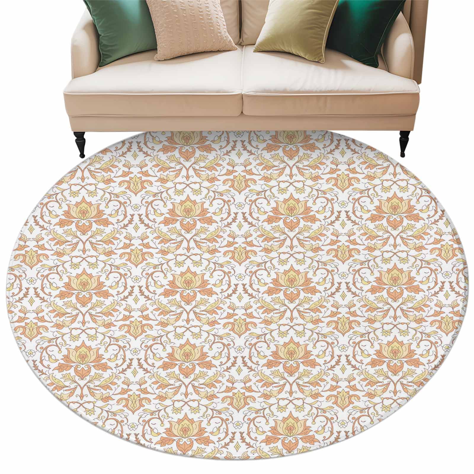 Ethnic Style Round Area Rug 5ft Medieval Retro Yellow Flower Texture ...