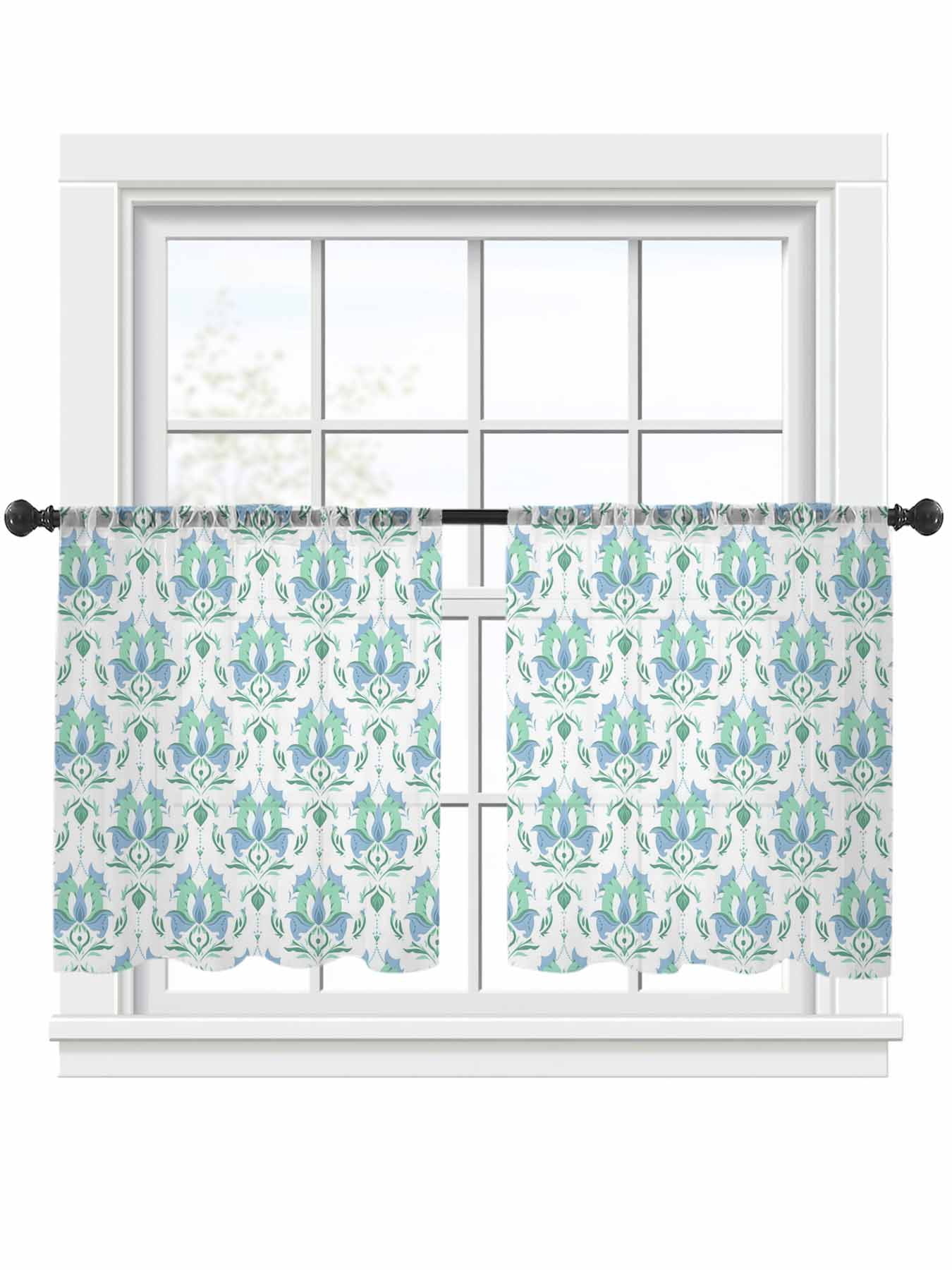 Ethnic Style Sheer Curtains 2 Panels Set Medieval Green Blue Flower ...