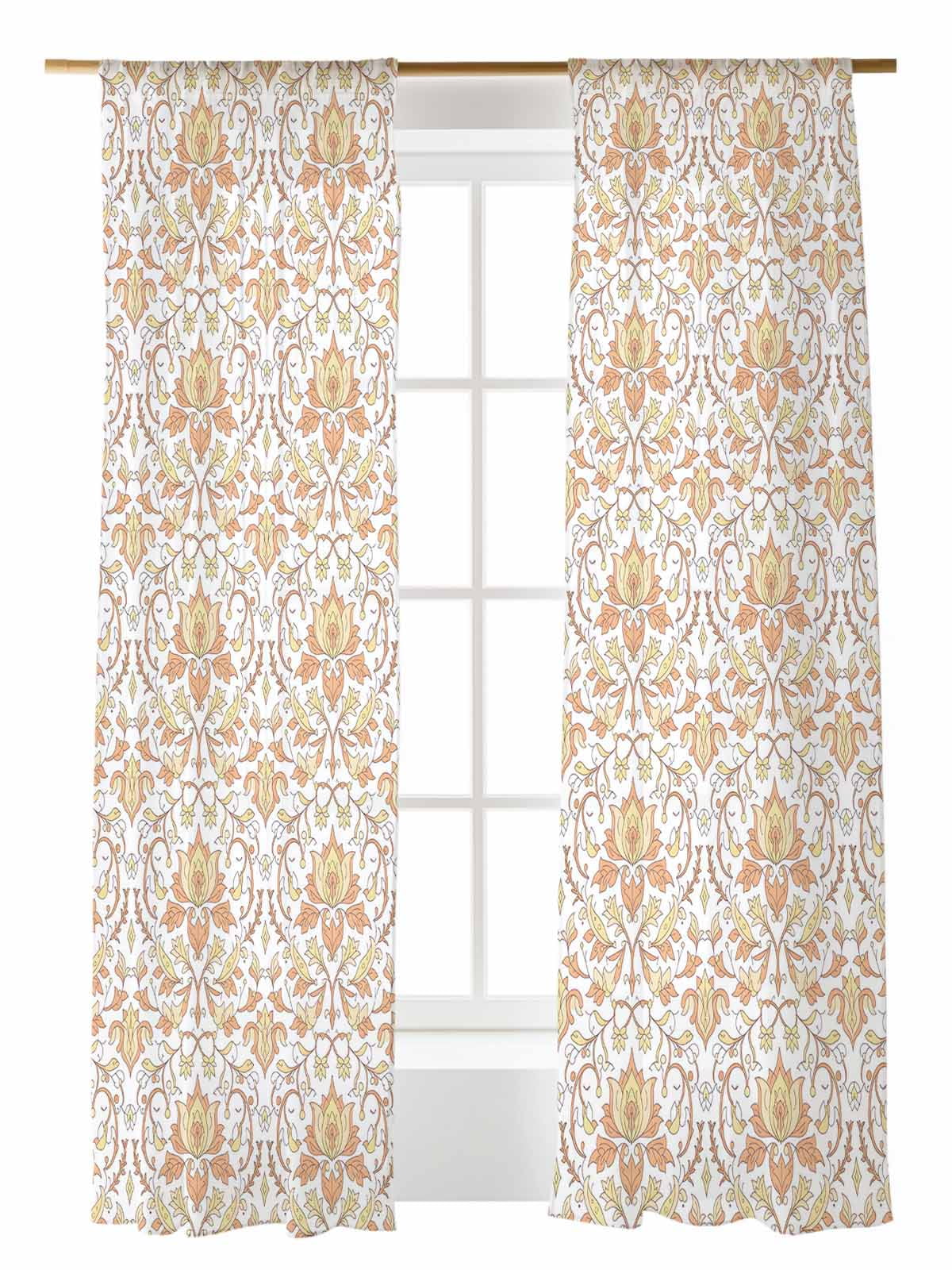 Ethnic Style Sheer Curtains 2 Panels Set Medieval Retro Yellow Flower ...