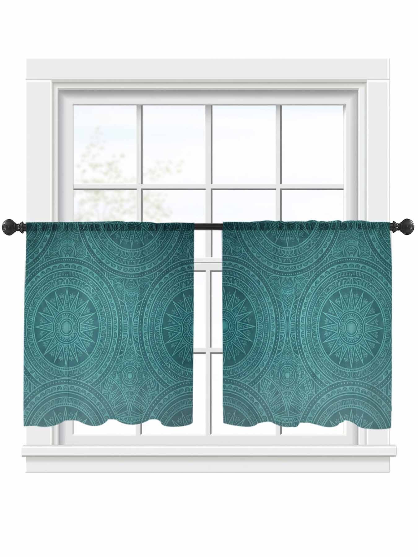 Ethnic Style Sheer Curtains 45 Inch Long 2 Panels, Abstract Floral ...