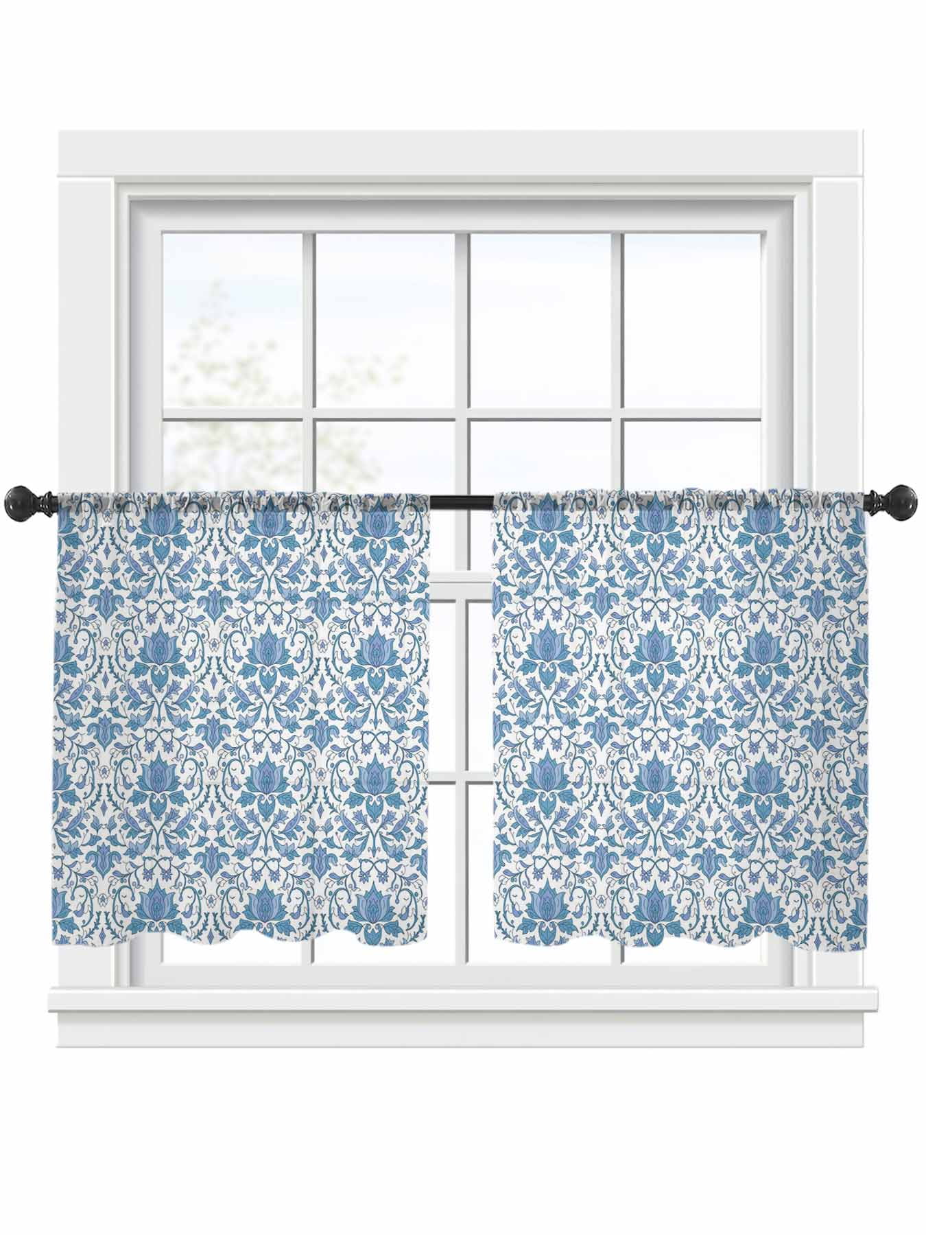 Ethnic Style Sheer Curtains 54 Inch Long 2 Panels, Medieval Retro Blue ...