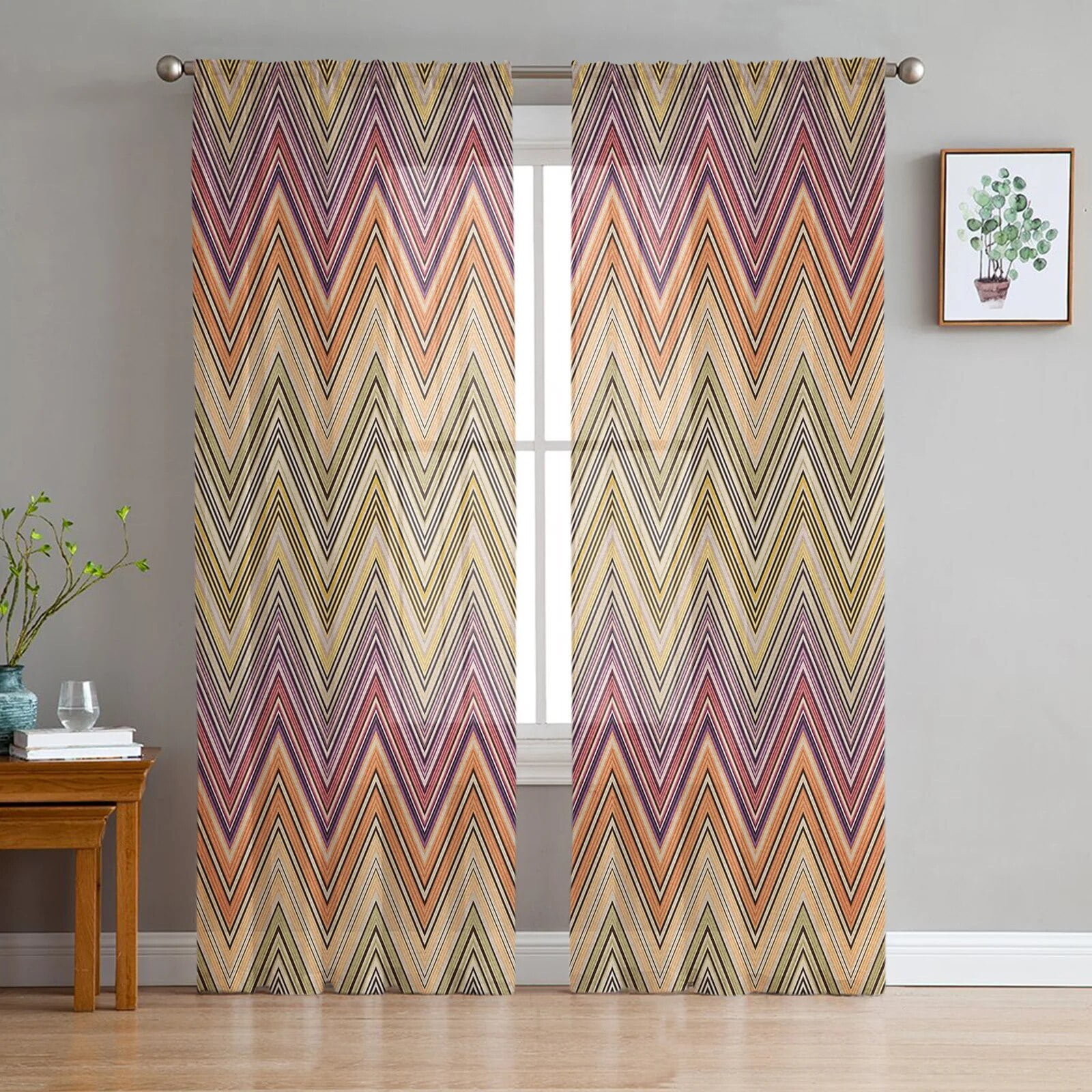 Ethnic Style Stripes Abstract Tulle Voile Curtains For Bedroom Window ...