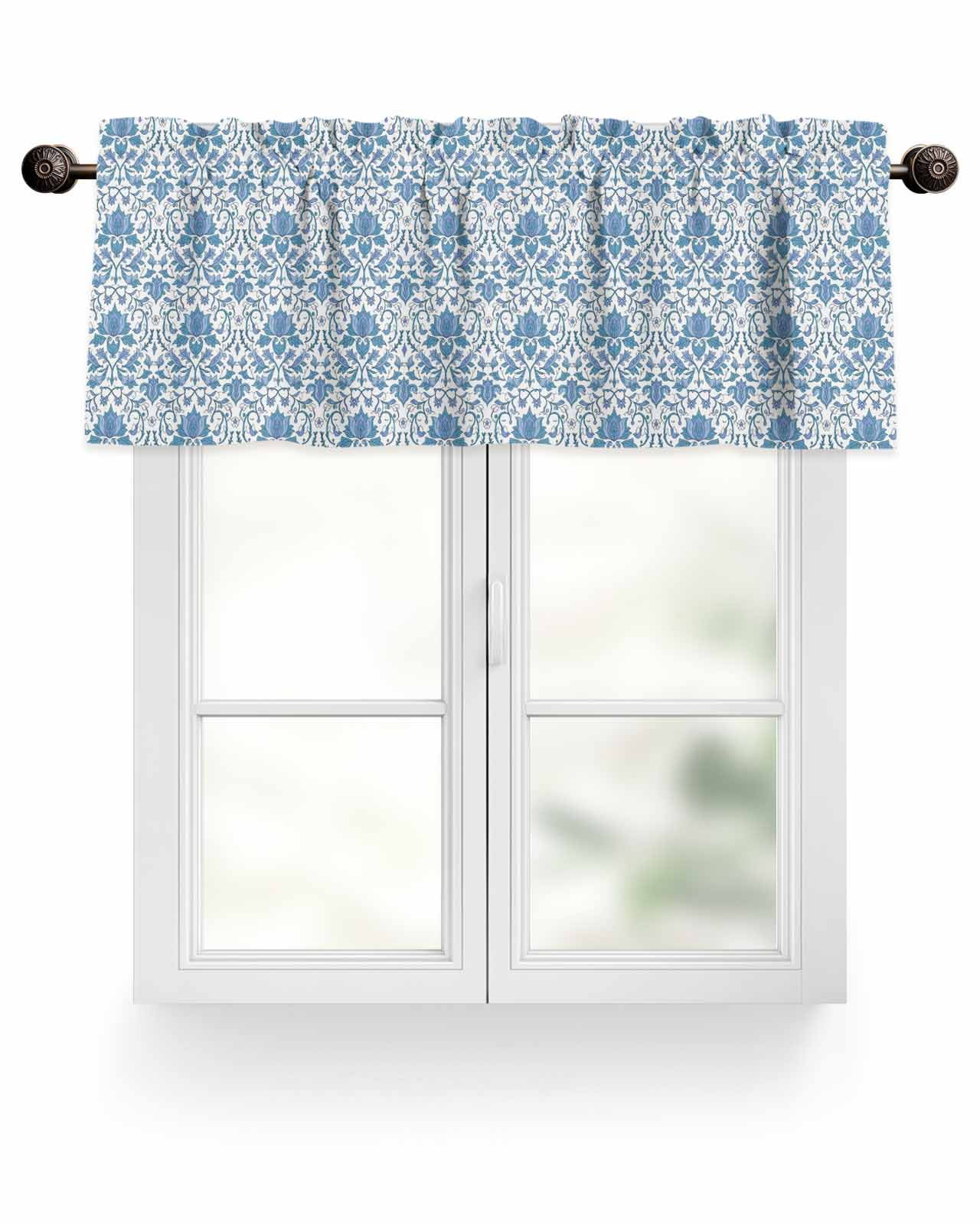 Ethnic Style Valances for Windows Medieval Retro Blue Flower Texture ...