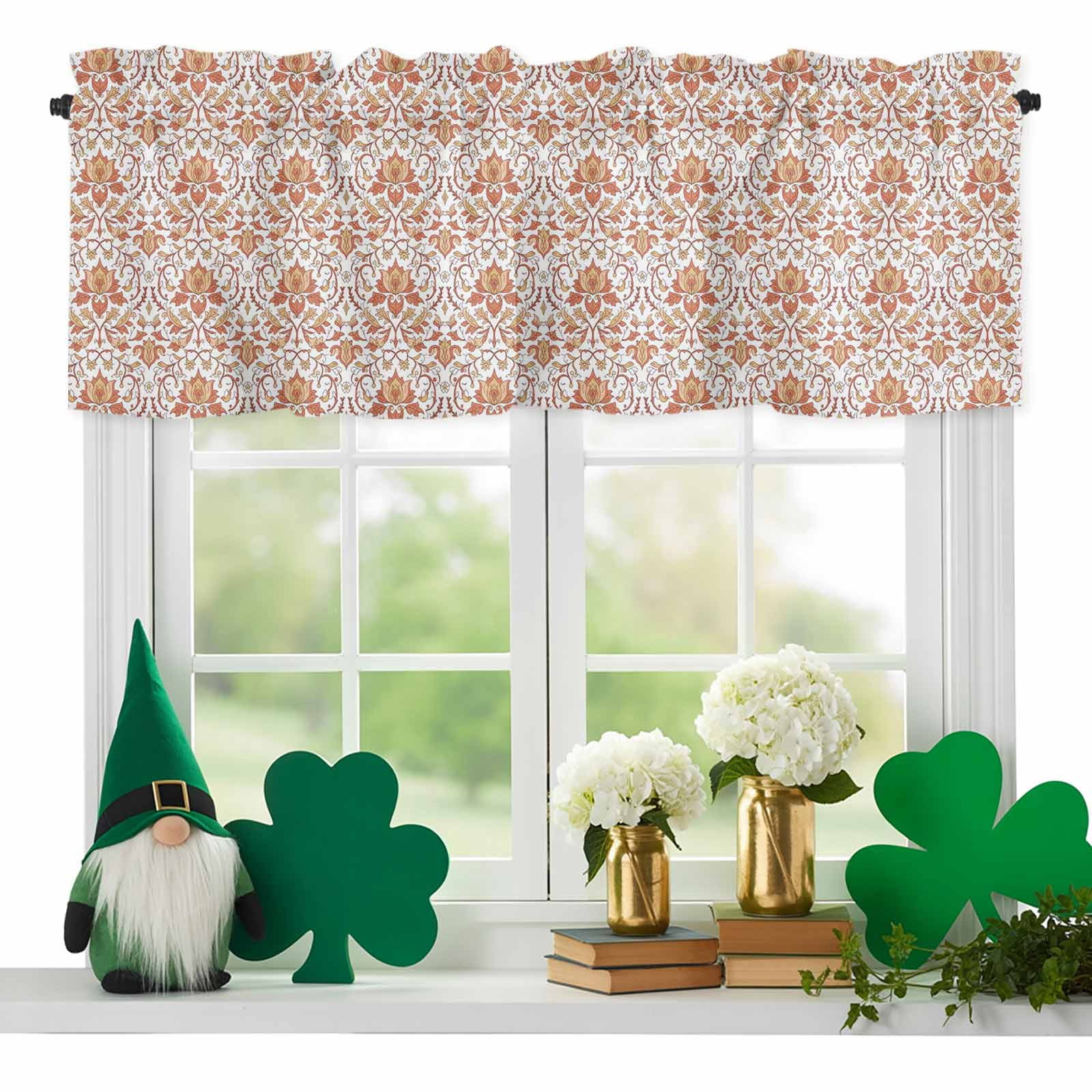 Ethnic Style Valances for Windows, Medieval Retro Orange Flower Texture ...