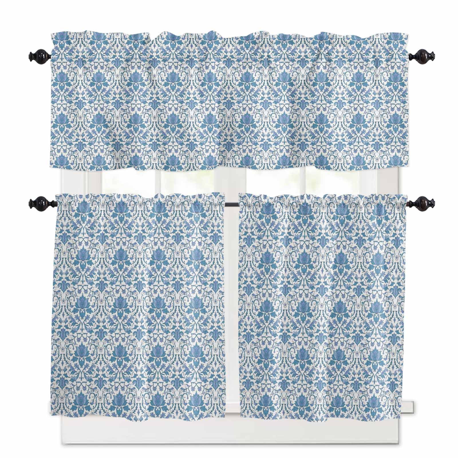Ethnic Style Window Curtains Valance Set of 3 Medieval Retro Blue ...
