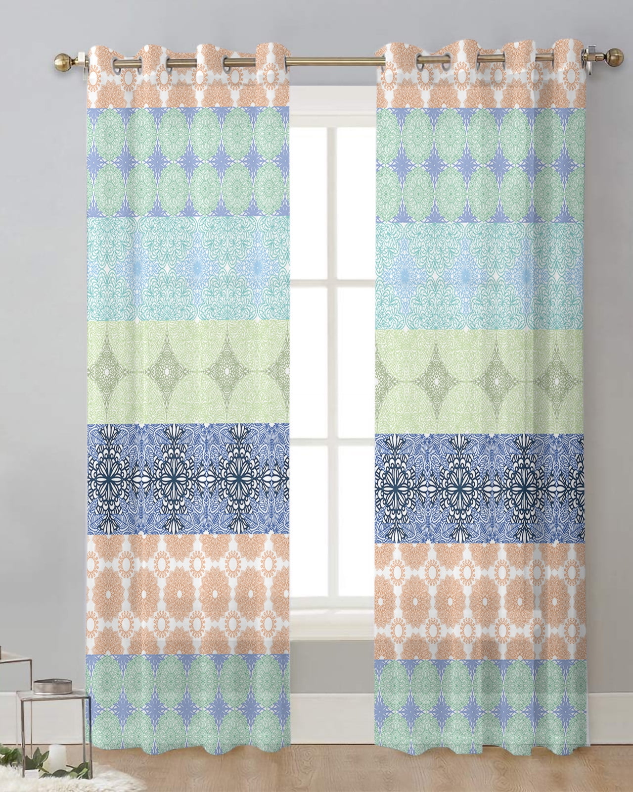 Ethnic Symbols Texture Arrow Squares Voile Hanging Curtain Living Room ...