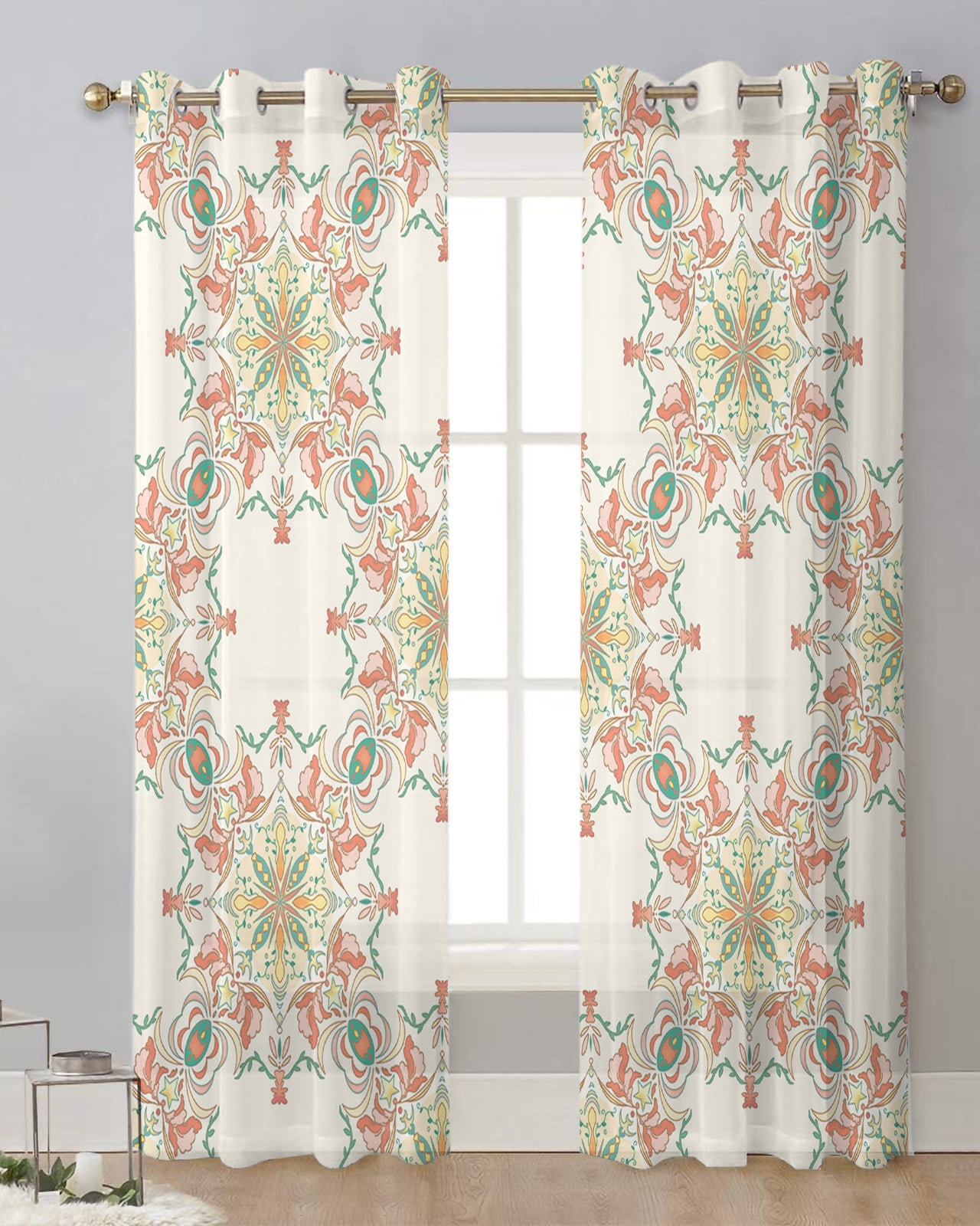 Ethnic Symbols Texture Arrow Squares Voile Hanging Curtain Living Room ...