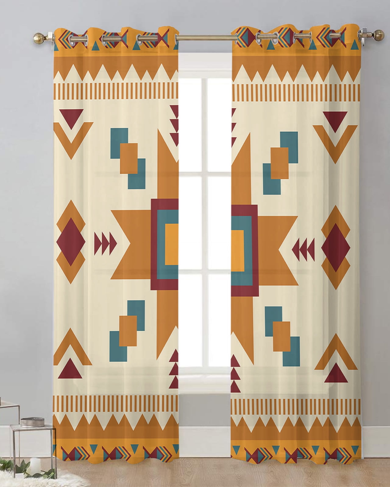 Ethnic Symbols Texture Arrow Squares Voile Hanging Curtain Living Room ...