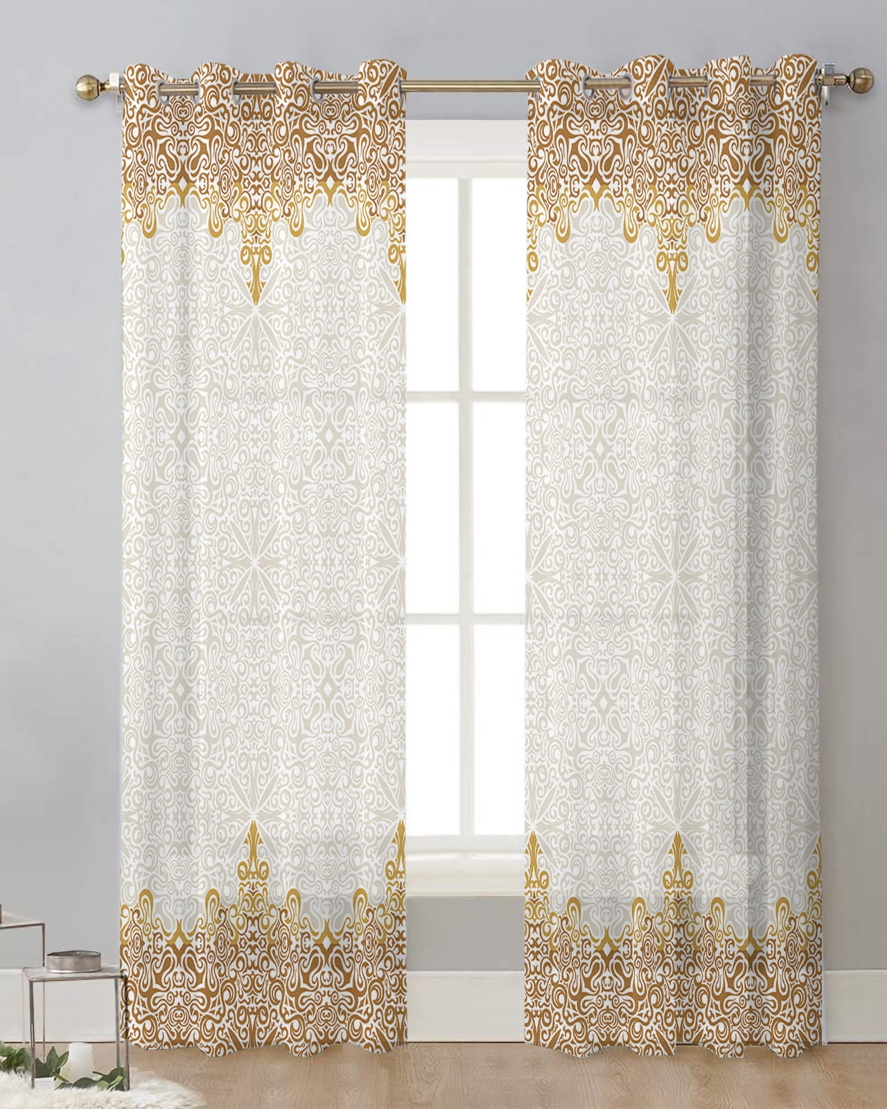 Ethnic Symbols Texture Arrow Squares Voile Hanging Curtain Living Room ...