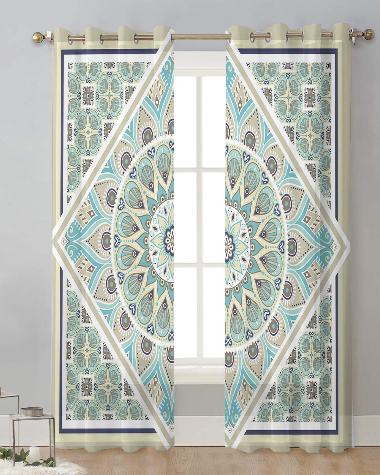 Ethnic Symbols Texture Arrow Squares Voile Hanging Curtain Living Room ...