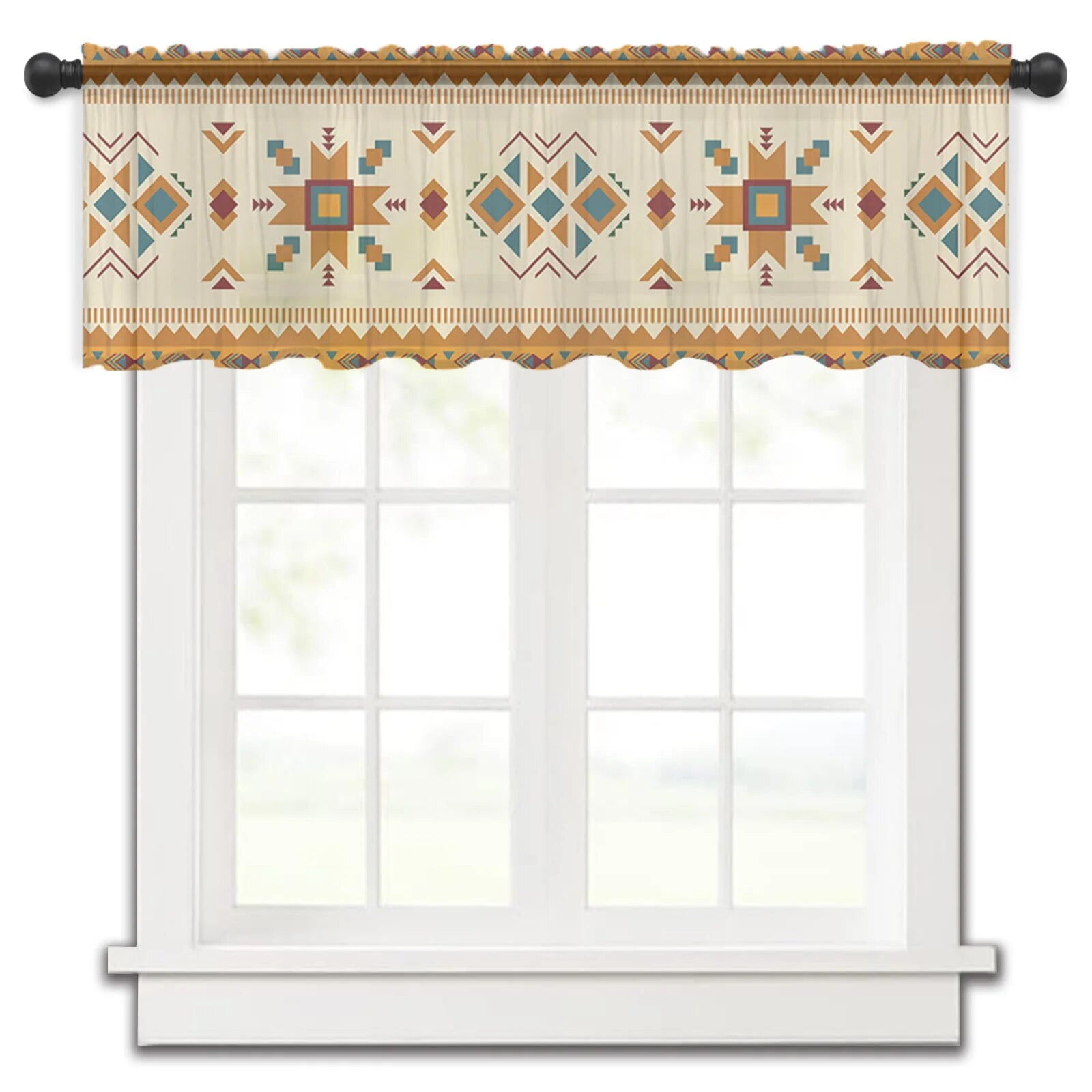 Ethnic Symbols Texture Loop Arrow Kitchen Small Curtain Tulle Sheer ...