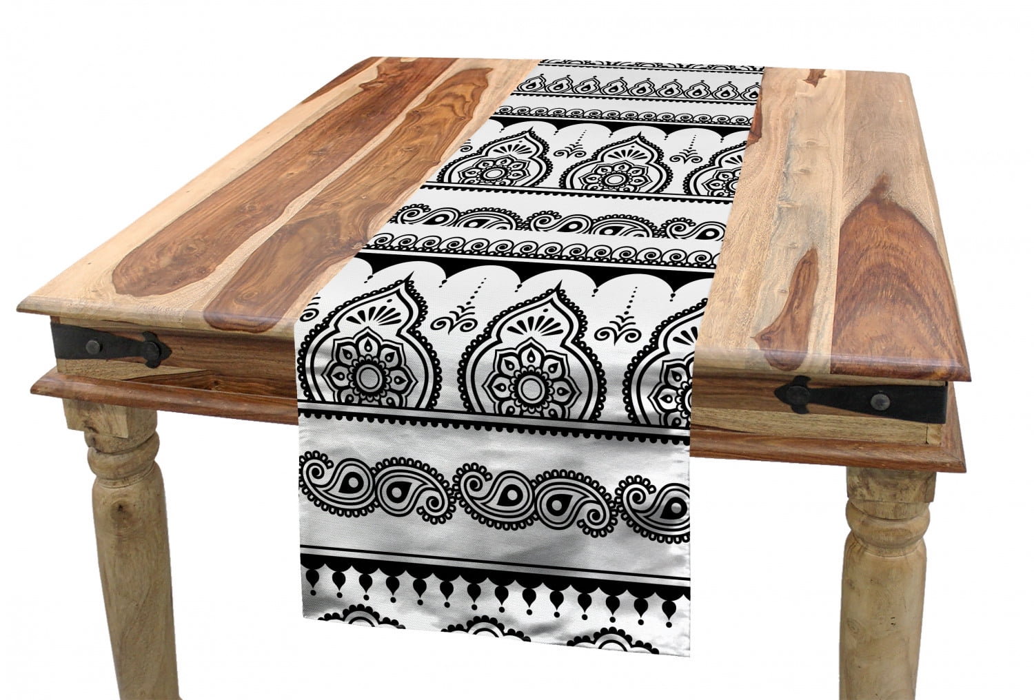 Ethnic Table Runner, Eastern Tattoo Design with Various Ornamental and ...