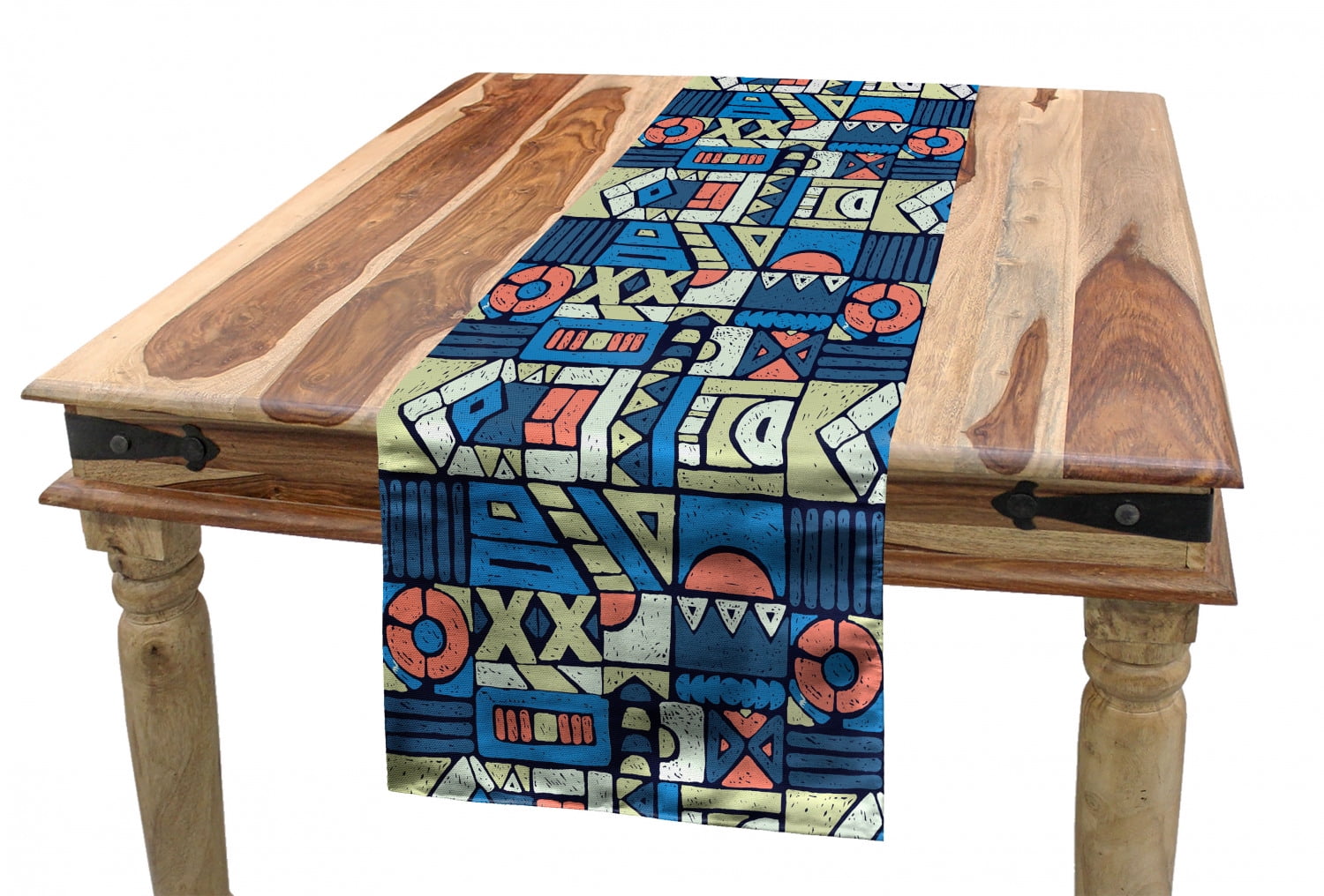 Ethnic Table Runner, Print with Folk Traditional Motifs Hand Drawn ...