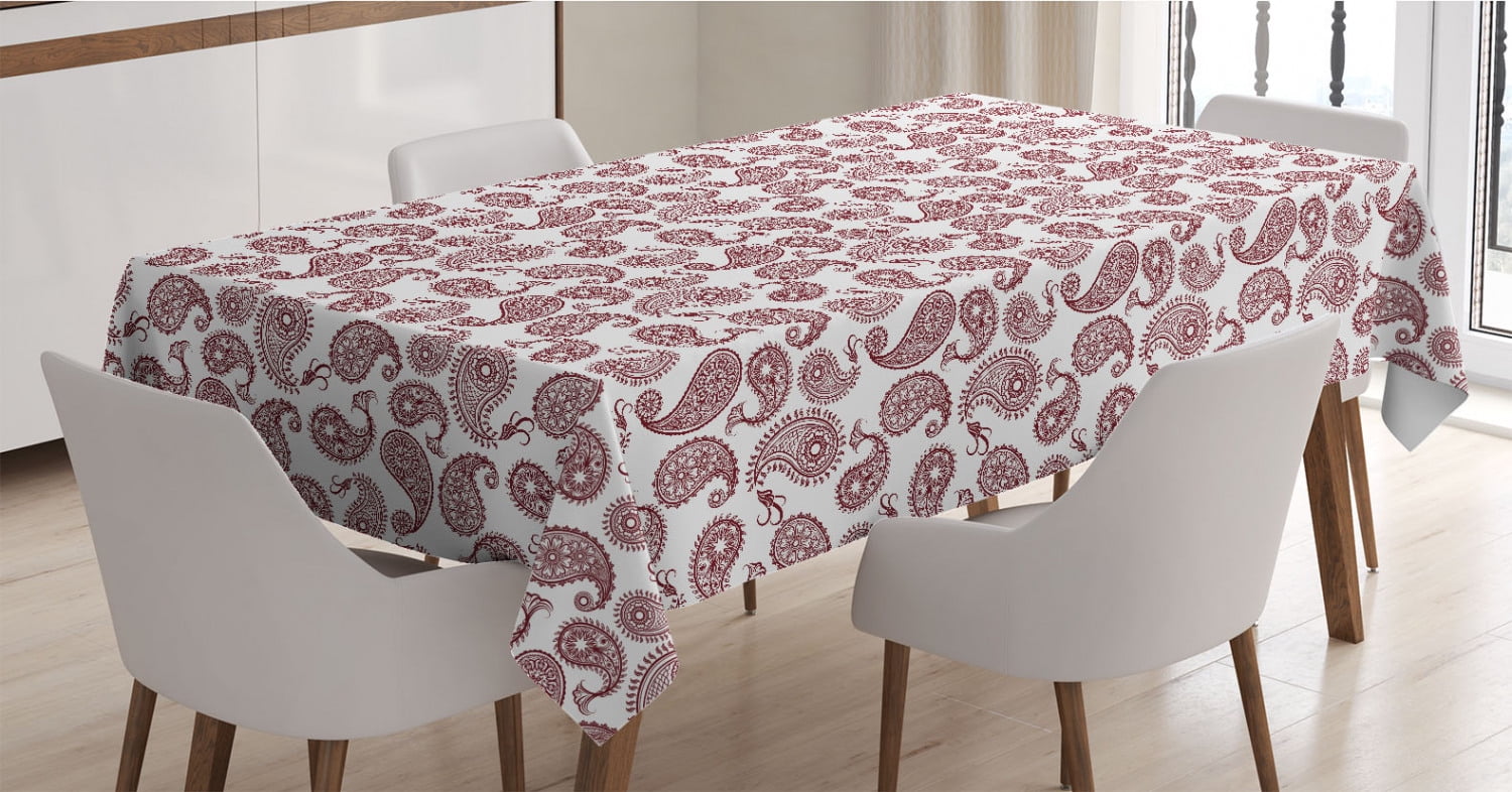 Ethnic Tablecloth, Paisley Leaves Middle Eastern Traditional Oriental ...