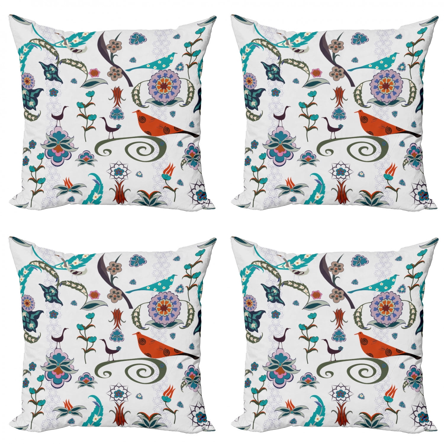 Ambesonne Ethnic Throw Pillow Cover 4 Pack, Colorful Swirls Birds Motif ...