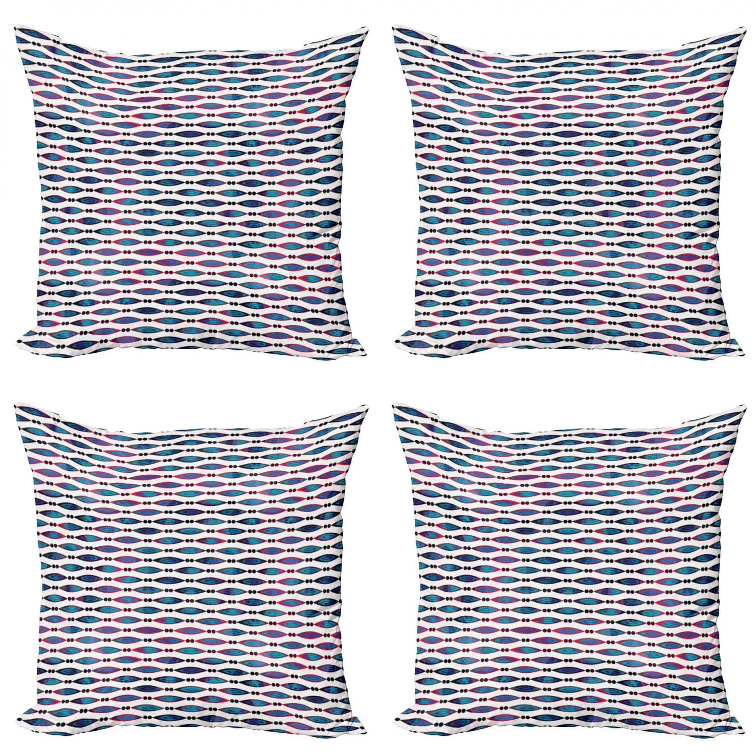 Ethnic Throw Pillow Cushion Case Pack of 4, Retro Boho Oval Forms with ...
