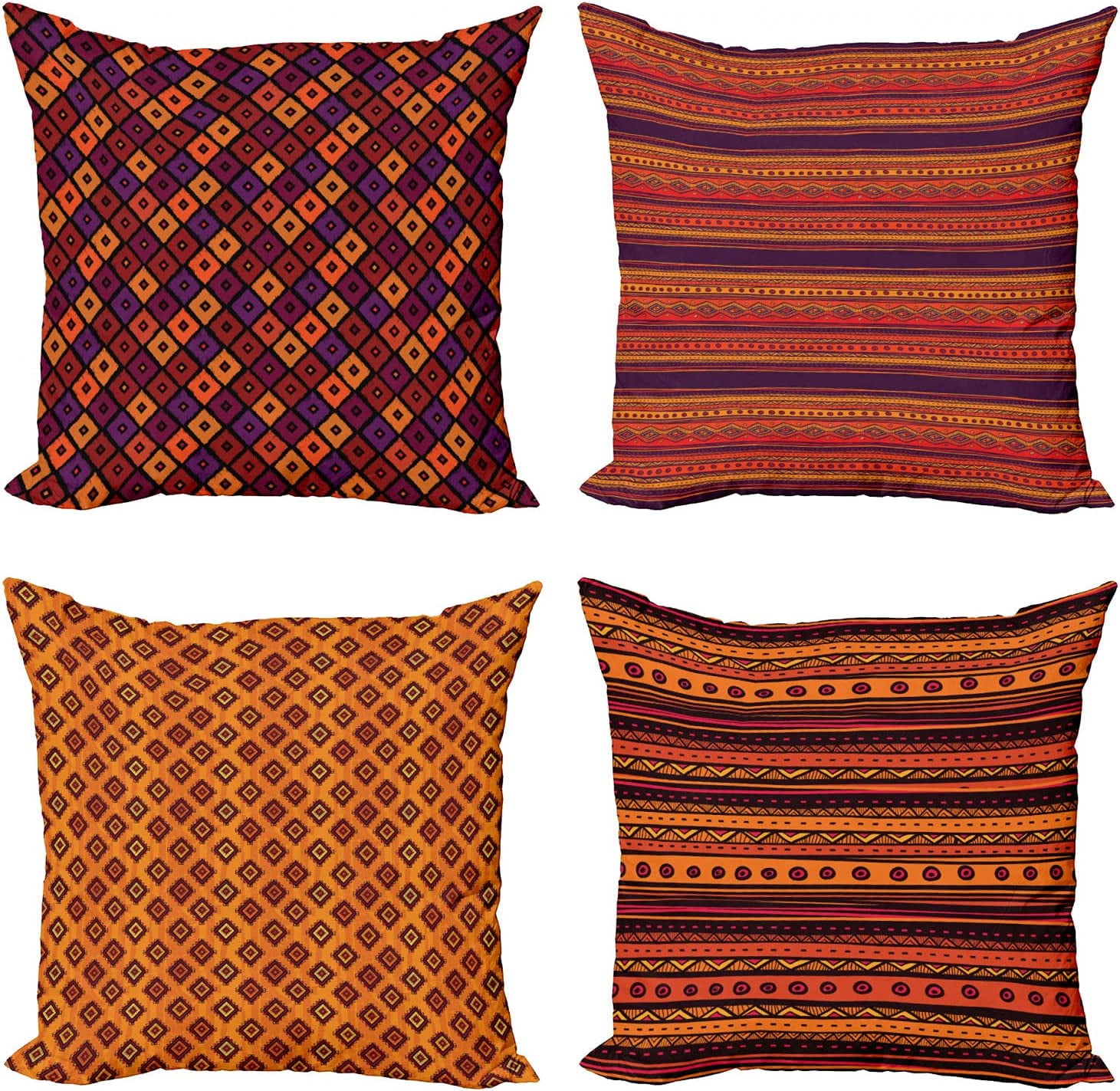 Ethnic Throw Pillow Cushion Case Pack of 4, Tribal Folkloric Pattern of ...