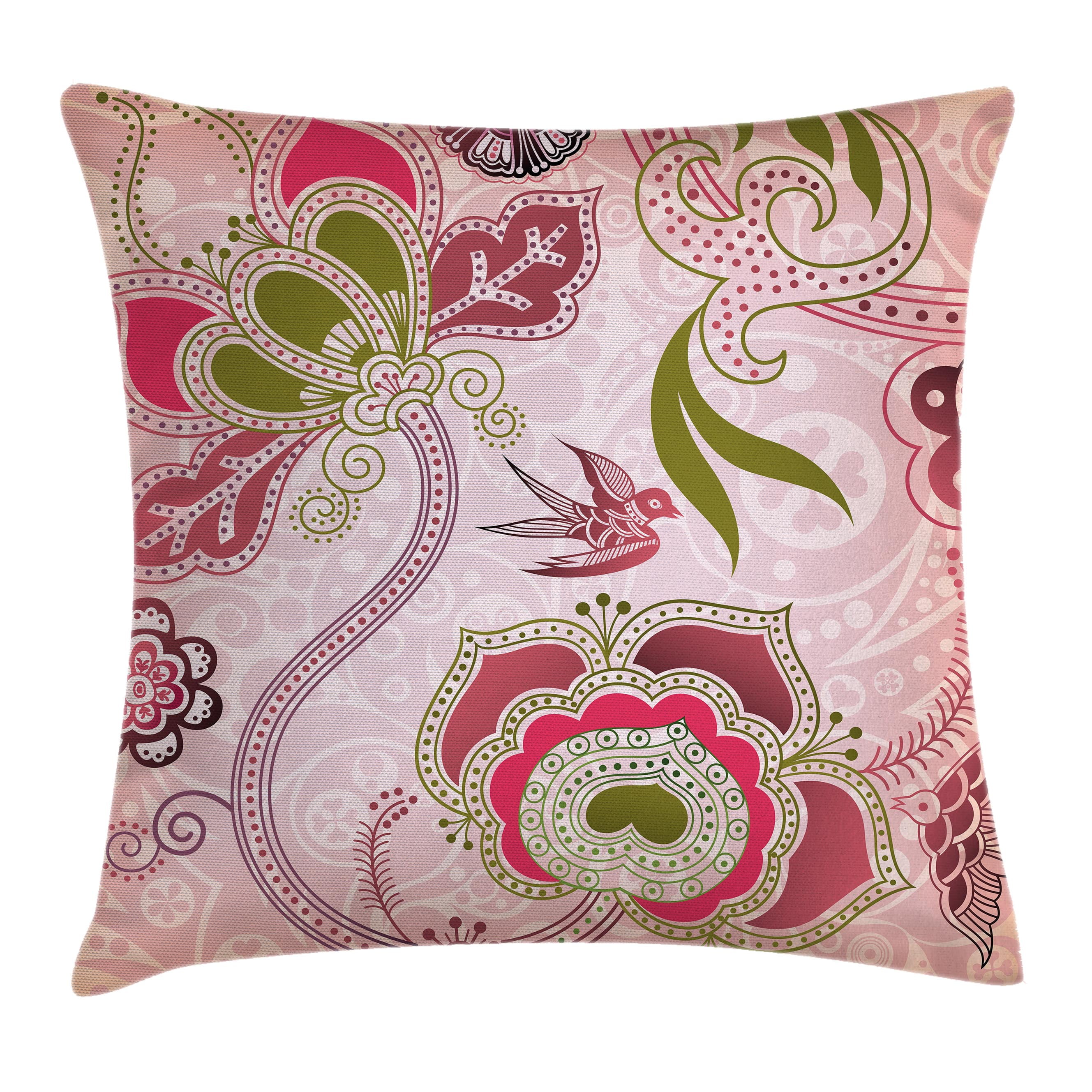 Ethnic Throw Pillow Cushion Cover, Indian Asian Floral with Scroll ...