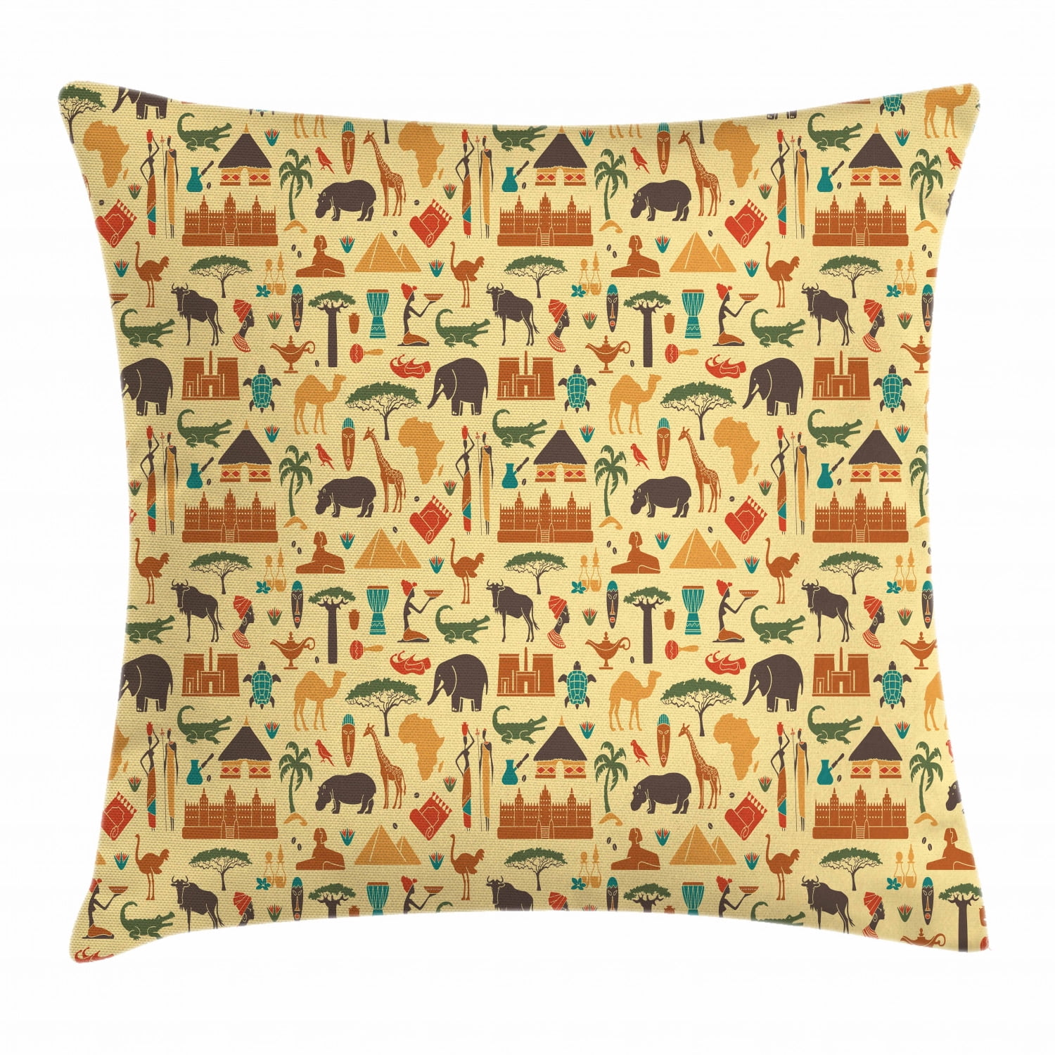 Ethnic Throw Pillow Cushion Cover, Traditional African Motifs Camels ...