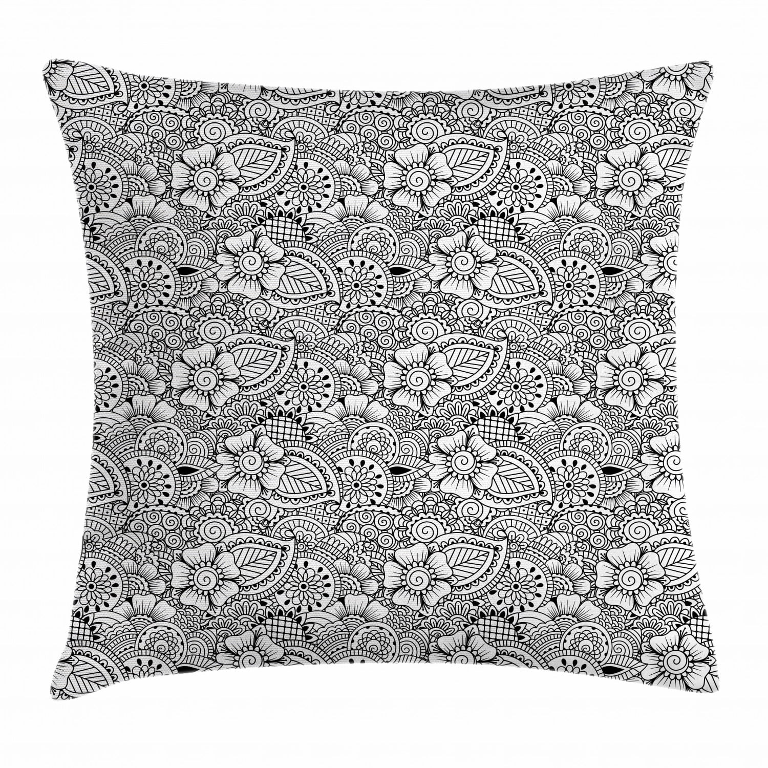 Ethnic Throw Pillow Cushion Cover, Tribal Henna Tattoo Design ...