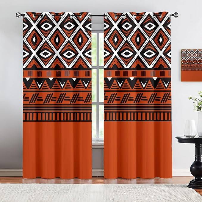 Ethnic Traditional Rhombus Geometric Art Blackout Curtains, Red ...