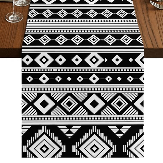 Ethnic Tribal Black White Burlap Cotton Table Runner 13x70 Inches Long ...