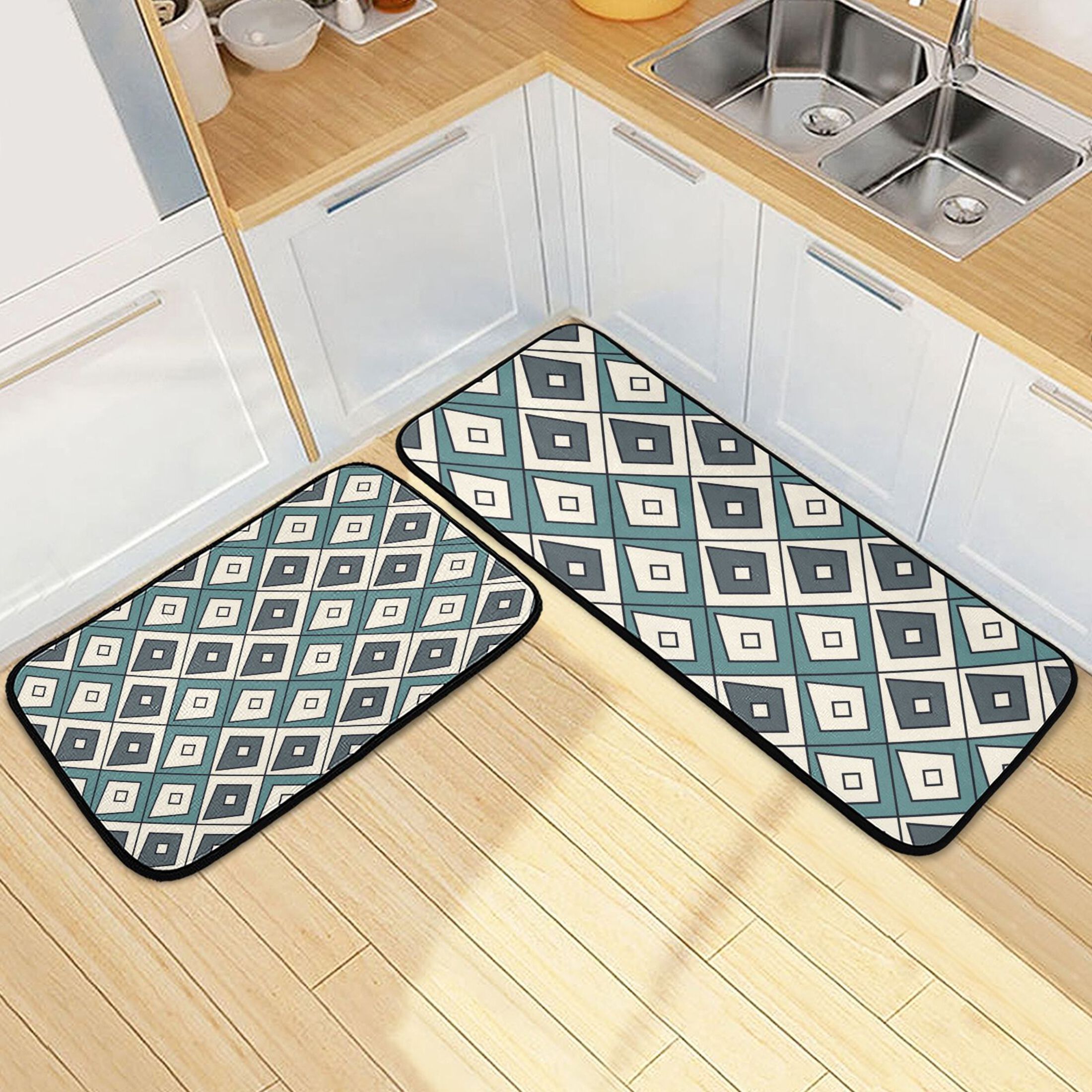 Ethnic Tribal Geometric Kitchen Rugs Set of 2 Non Slip Floor Foam Mat ...