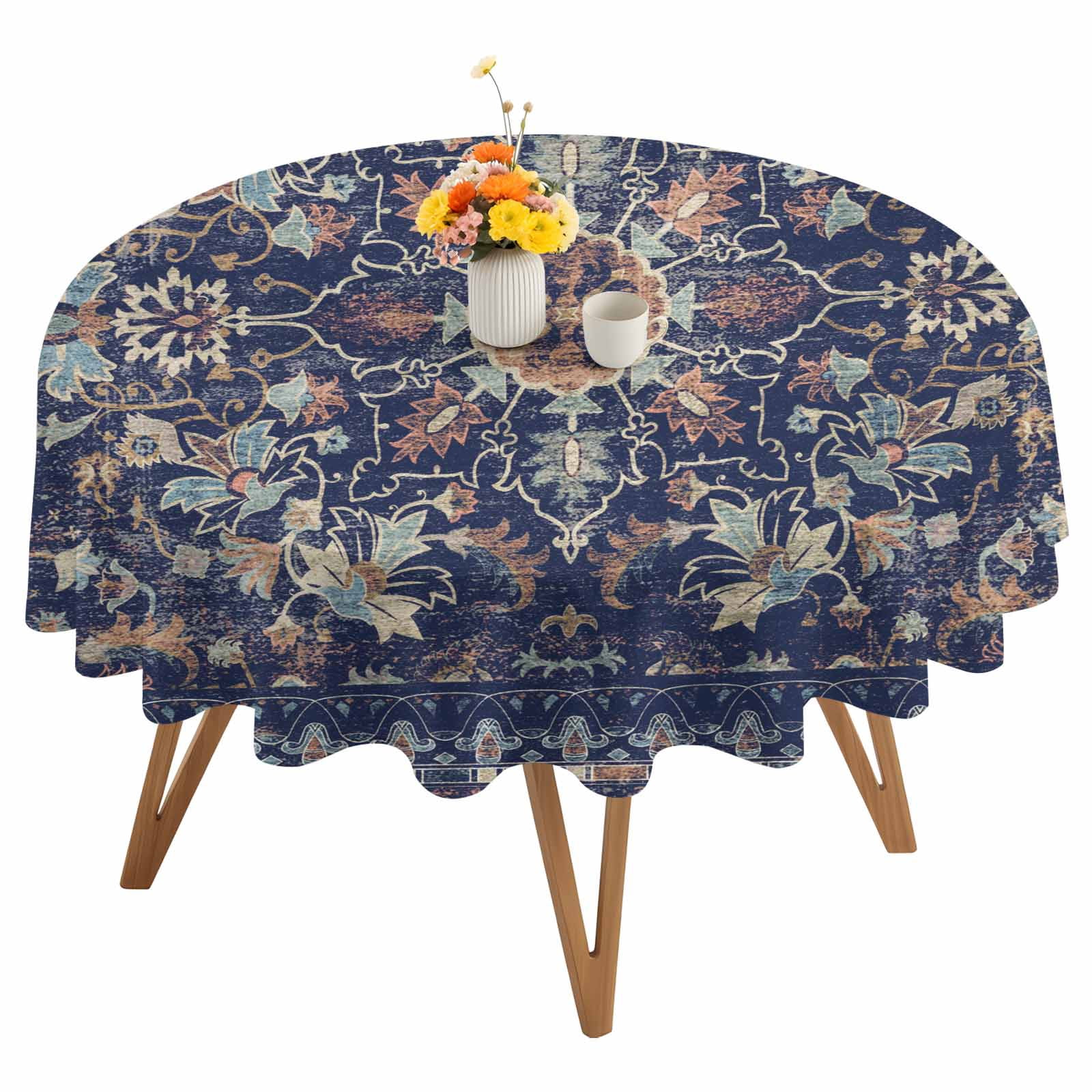 Ethnic Tribal Round Tablecloth 54 inches Vintage Flower Abstract ...