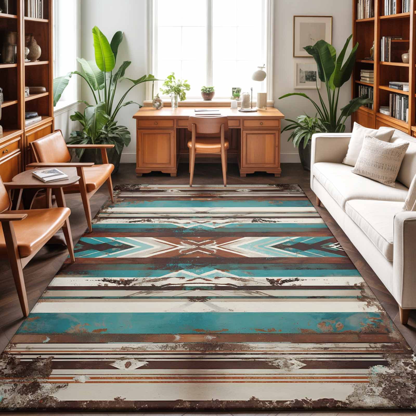 Ethnic Tribal Stripes Washable Area Rug 6 x 9 ft Retro Vintage ...