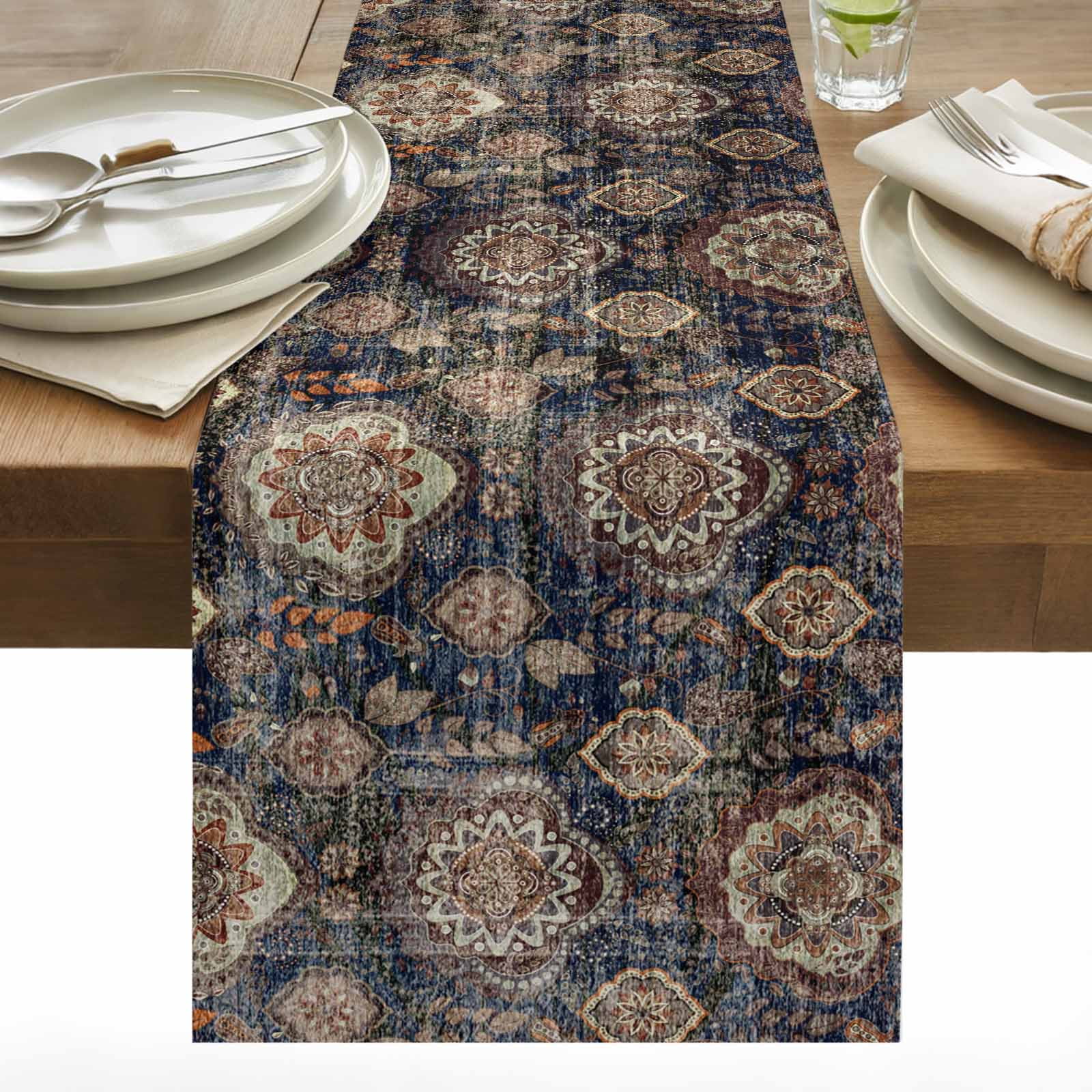 Ethnic Tribal Table Runner 13x108 inch Turkish Retro Flower Abstract ...
