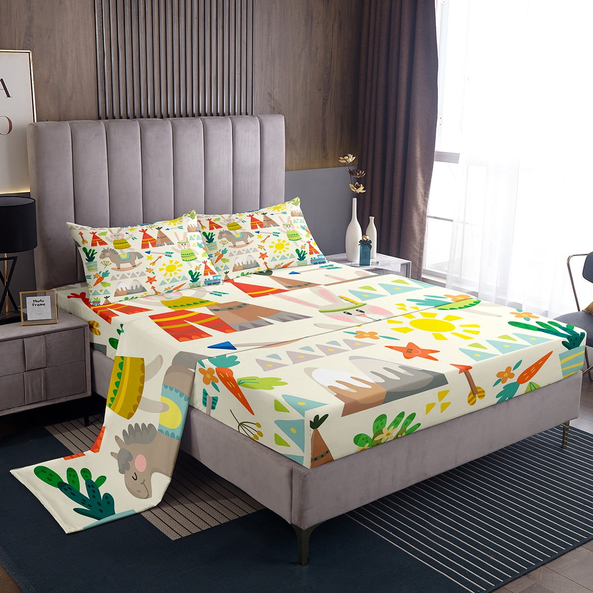 Ethnic Tribe Bed Sheets Set King Rabbit Cute Sheet Set，Exotic Nordic ...