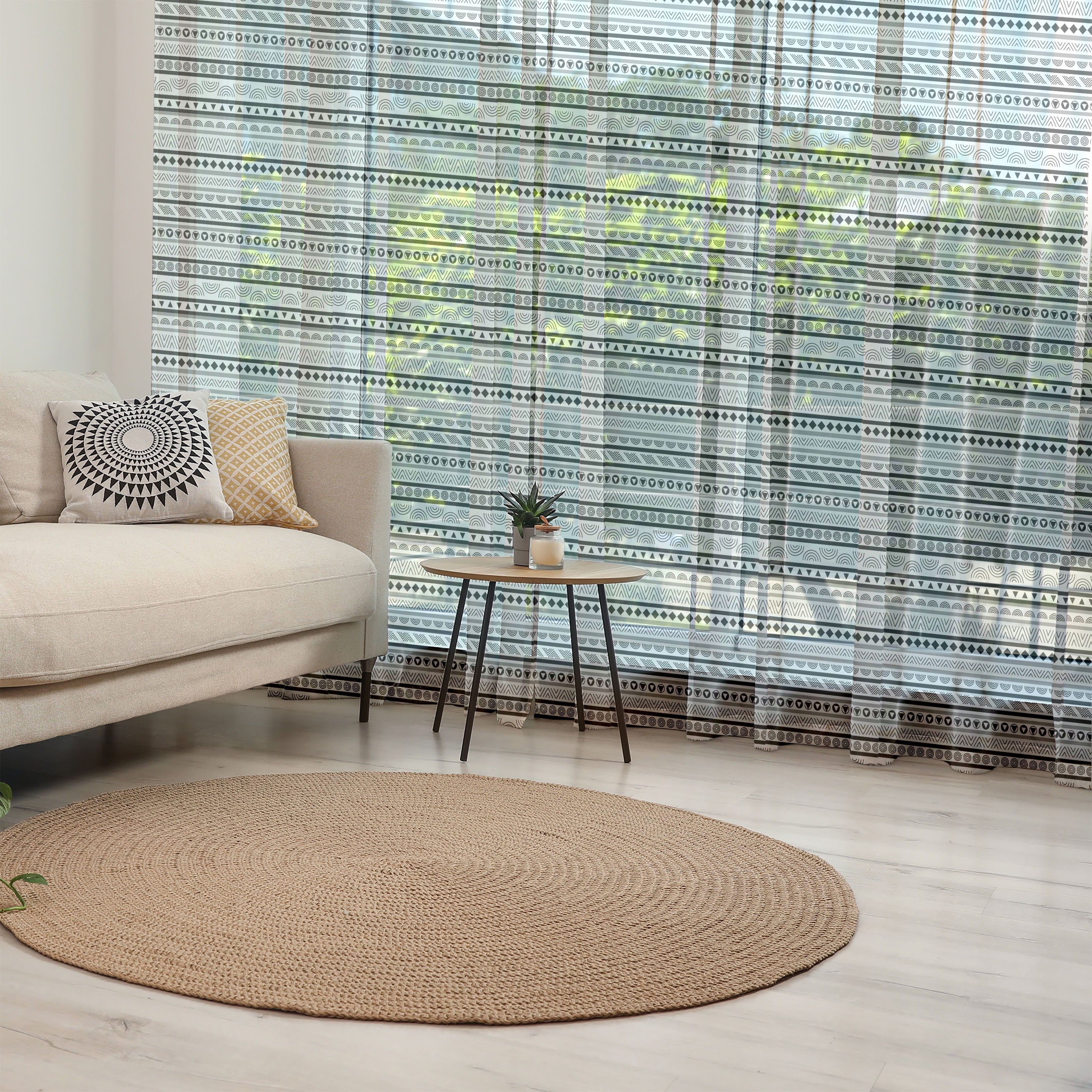 Ethnic Tulle Curtains with Rod Pocket, Geometric Arrangement Oriental ...