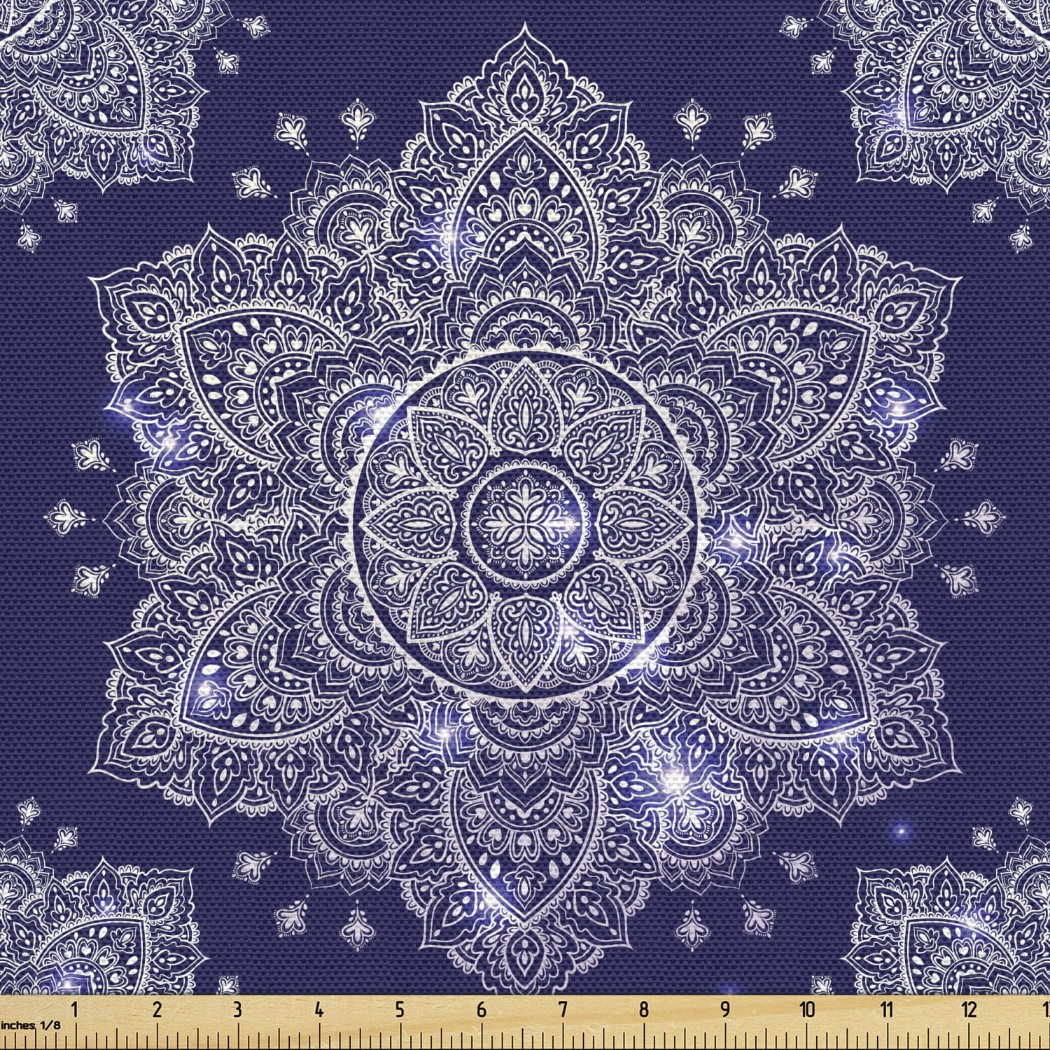 Ethnic Upholstery Fabric by the Yard, Floral Ornament Round Mandala ...