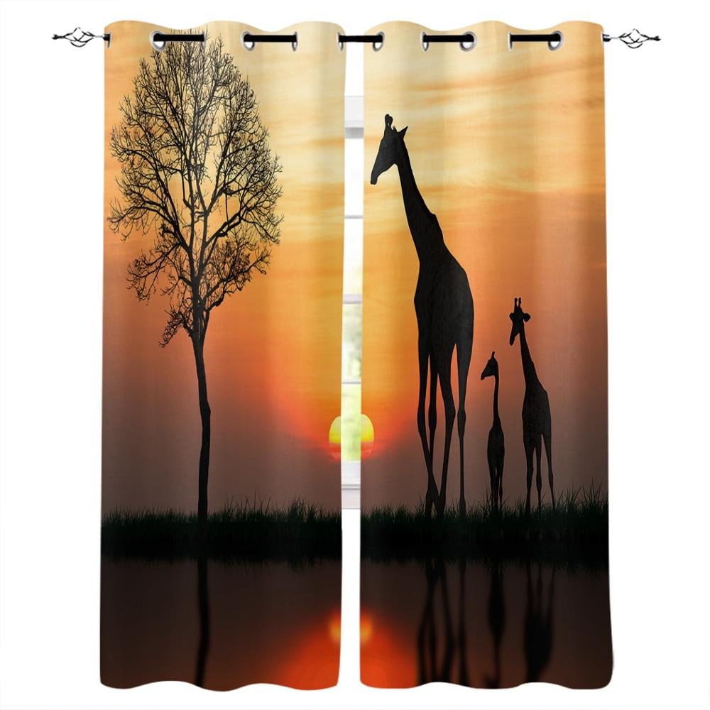 Ethnic Wind African Natural Giraffe Elephant Forest Window Curtains ...