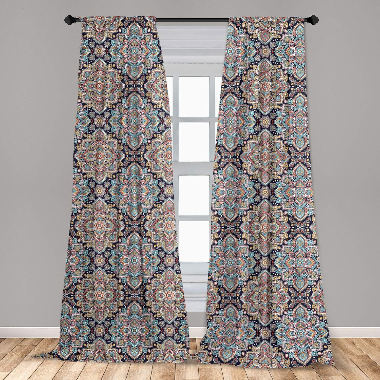 Ethnic Window Curtains, Bohemian Style Motif Vintage Oriental Inspired ...