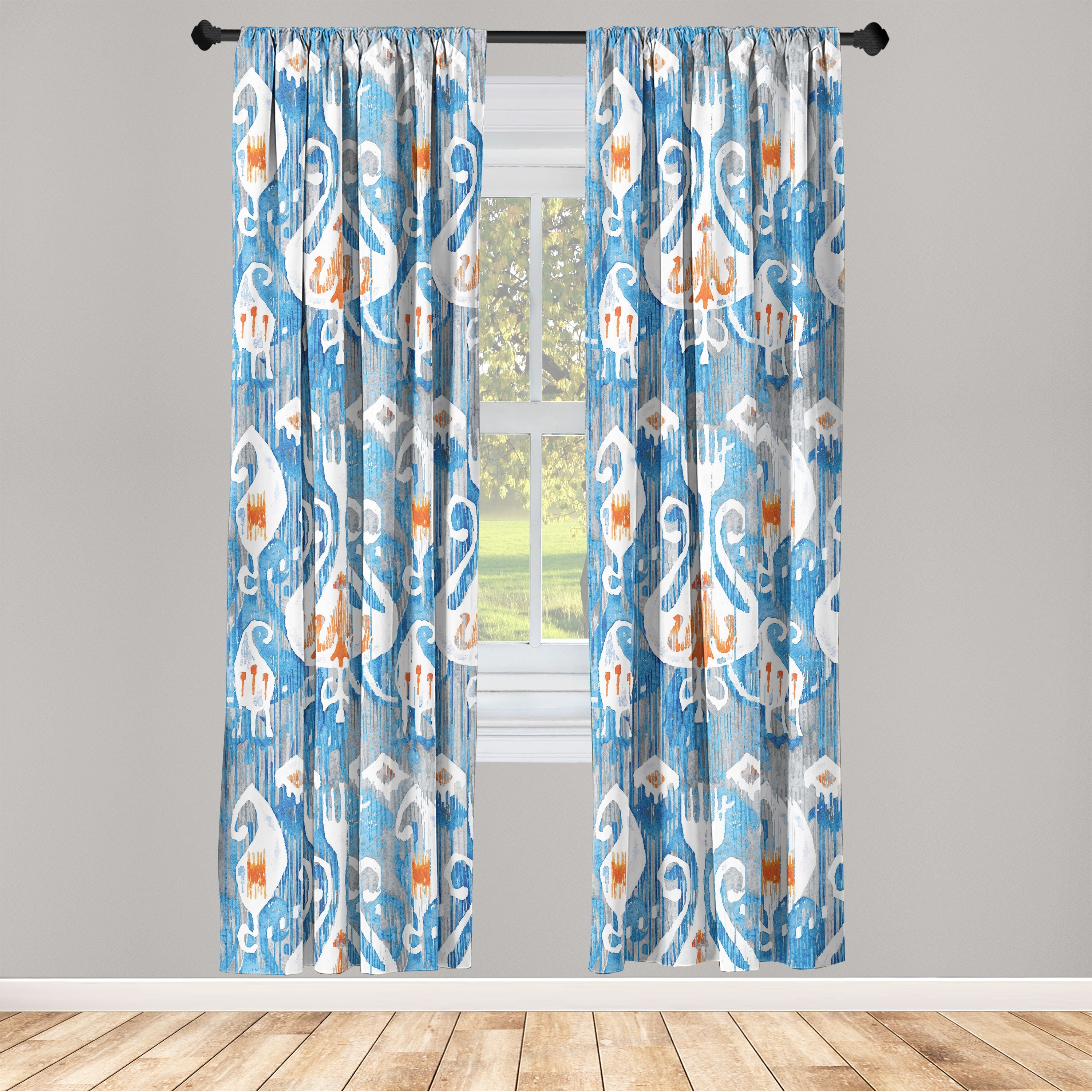 Ethnic Window Curtains, Folk Art Themed Pattern of Ikat Pattern Floral ...
