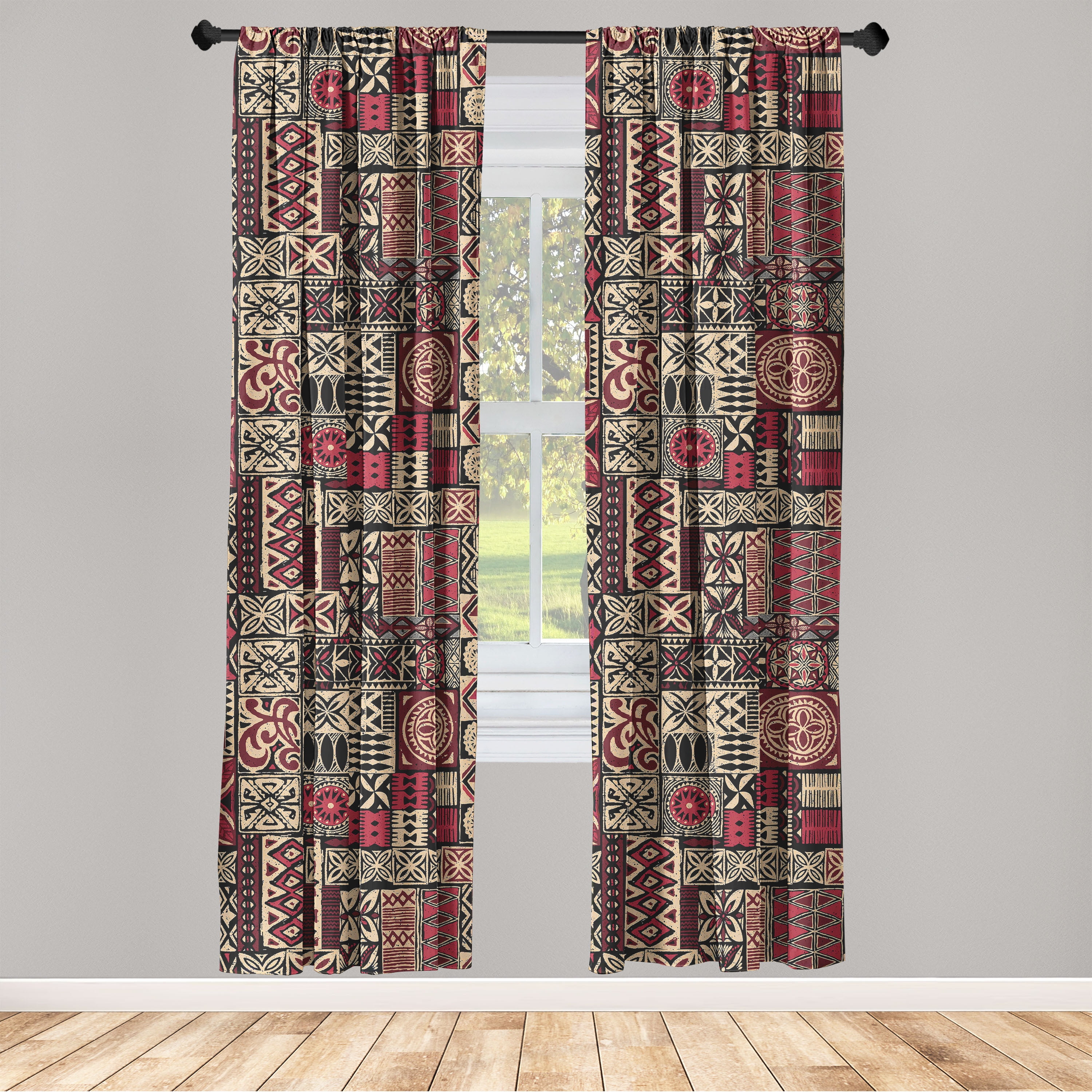 Ethnic Window Curtains, Oriental Traditional Style Floral Drawing Forms ...