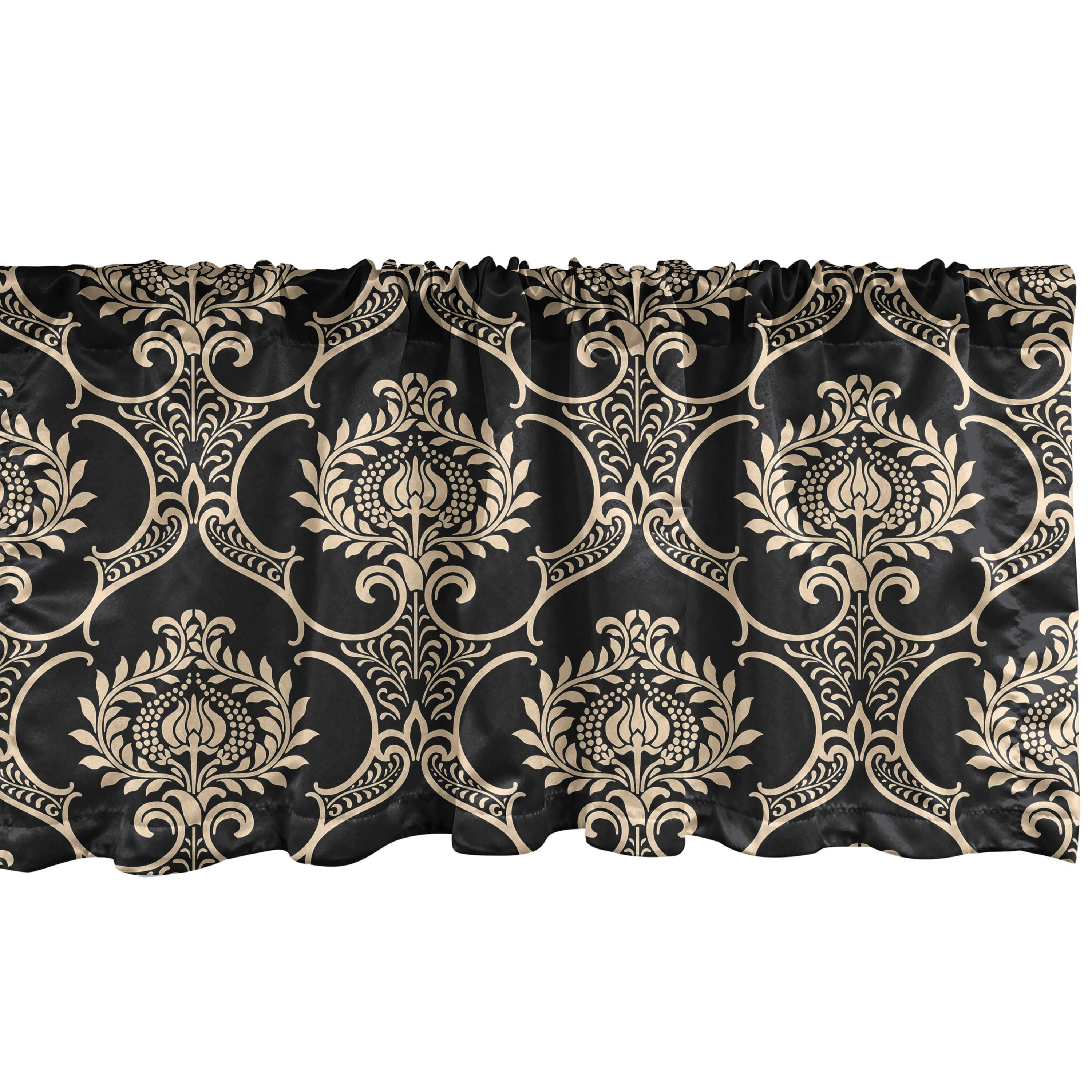 Ethnic Window Valance Floral Inspired Monochrome Damask Illustration
