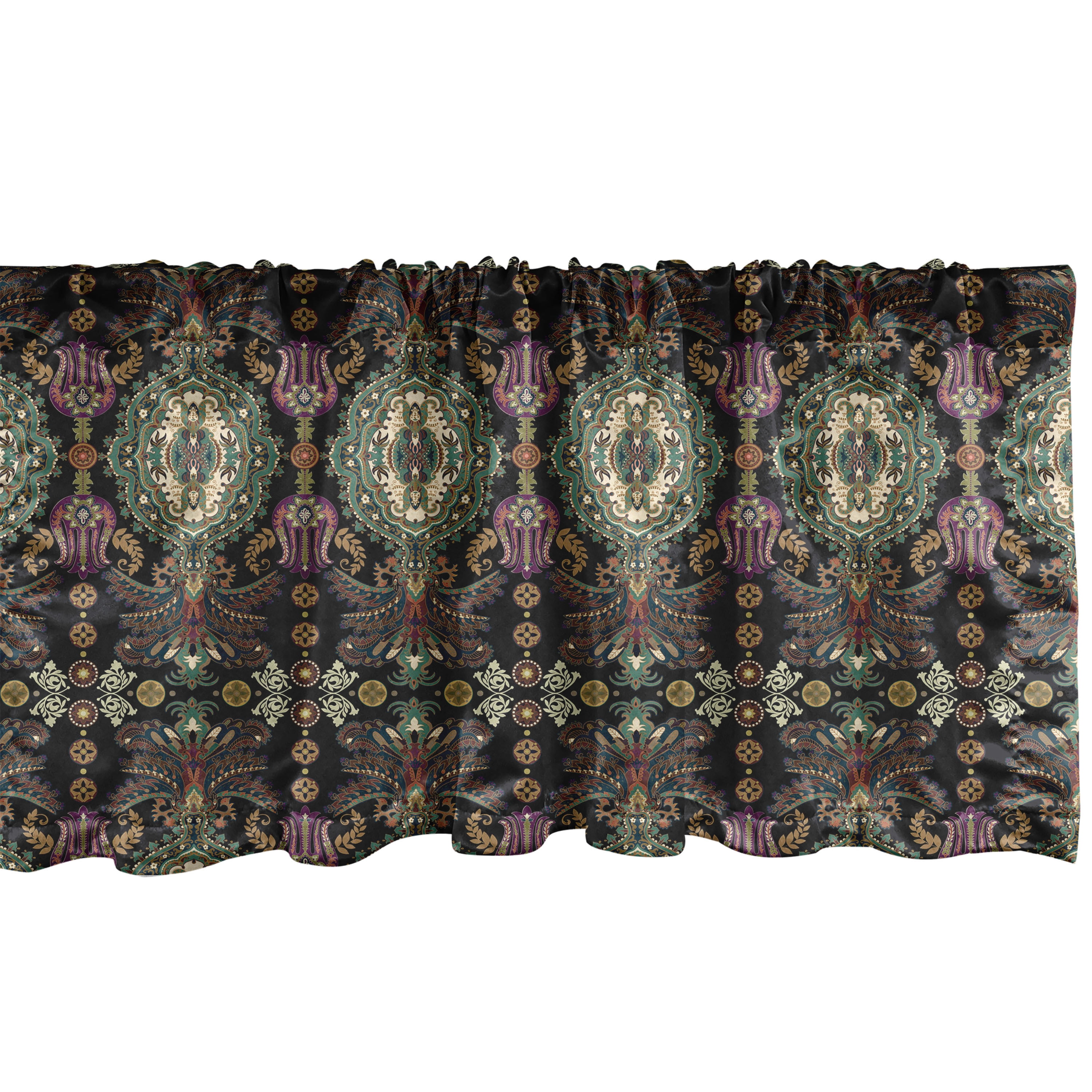 Ethnic Window Valance, Oriental Themed Damask Inspired Blossom and ...