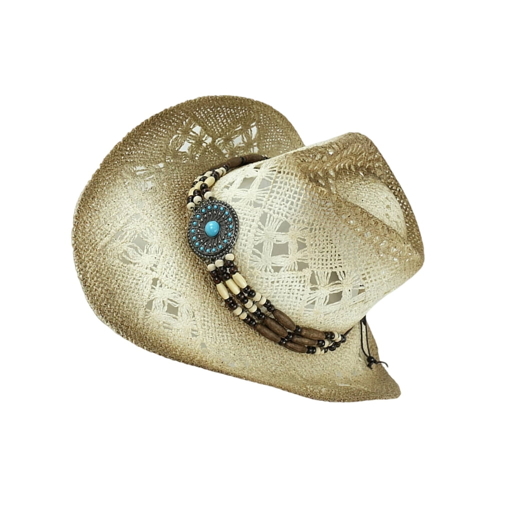 Ethnic Woven Straw Sun Hat Wide Brims Design Western Costume Headwear ...