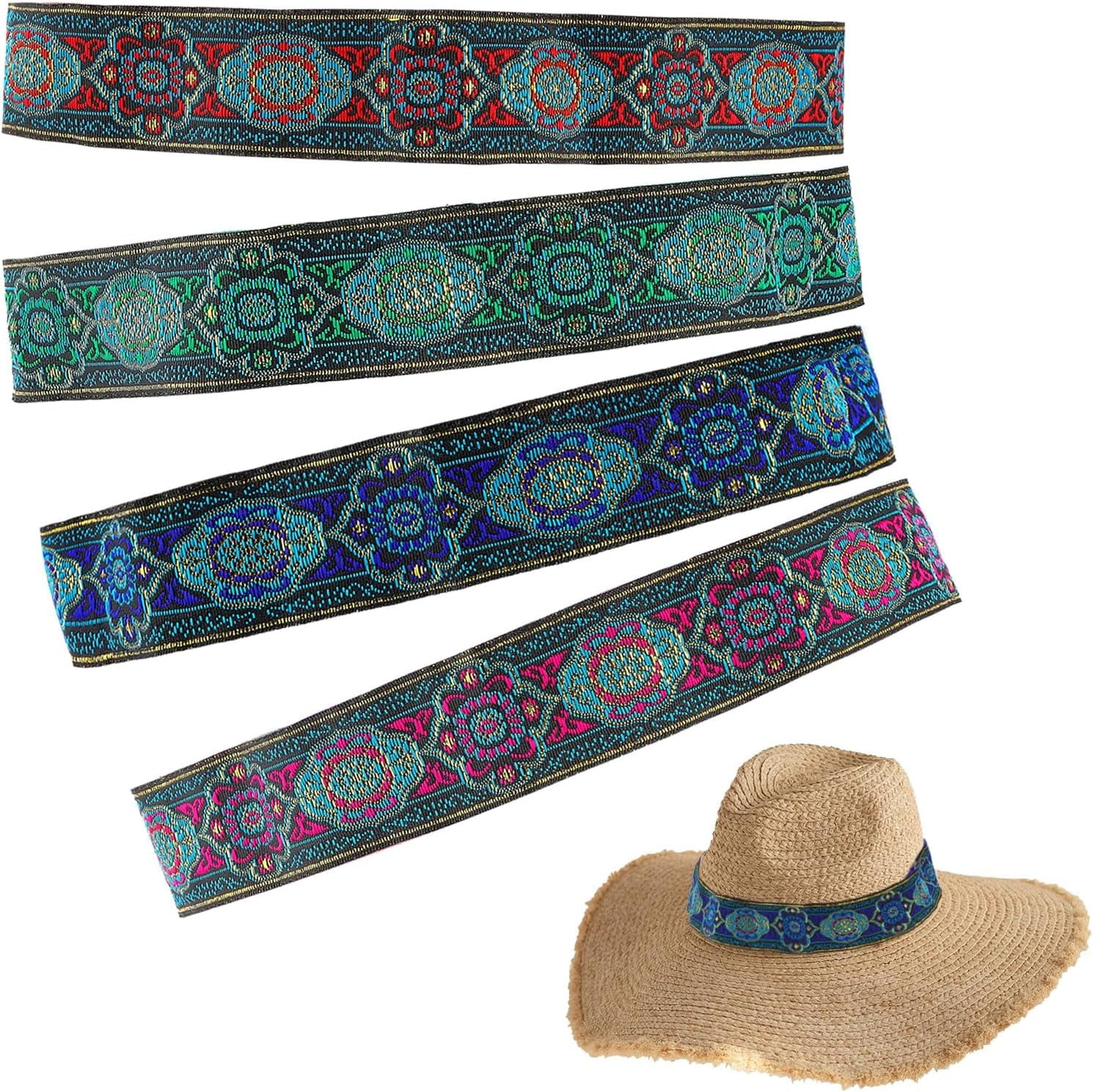 Ethnic style Embroidery Polyester Ultra Wide Thick Flat Adjustable Hat ...